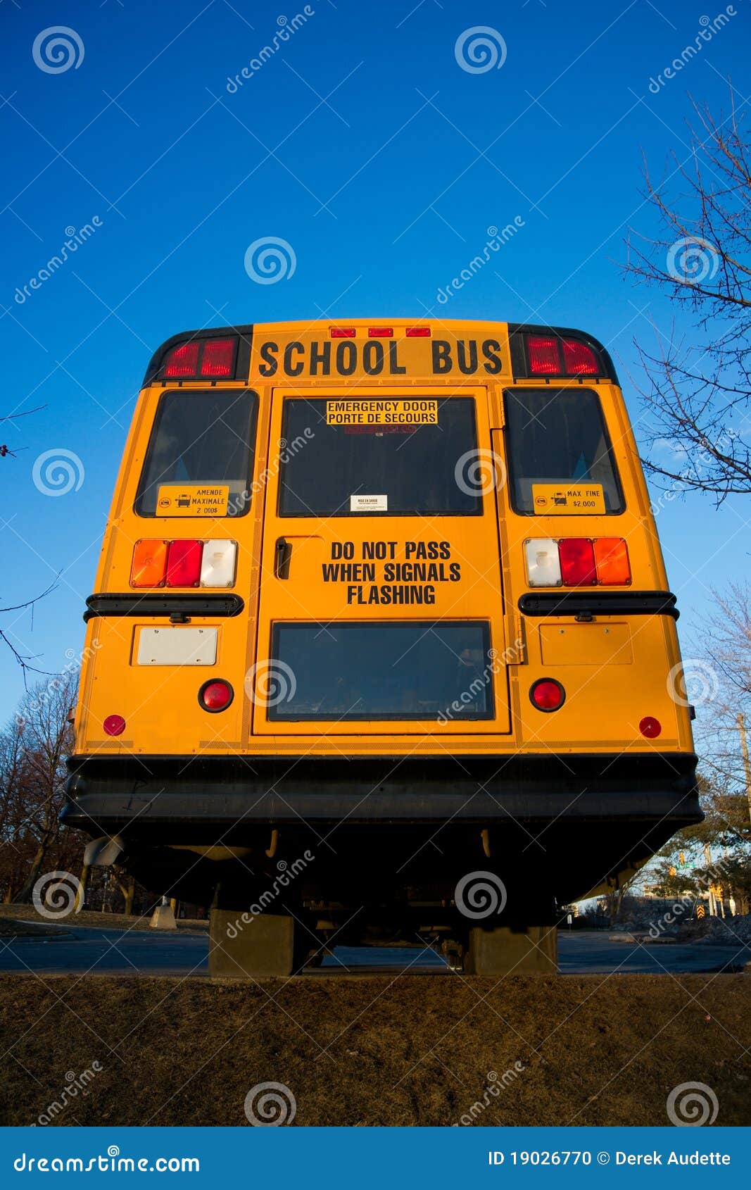 Rear View Of Yellow School Buss Stock Photo - Image of door, fine: 19026770