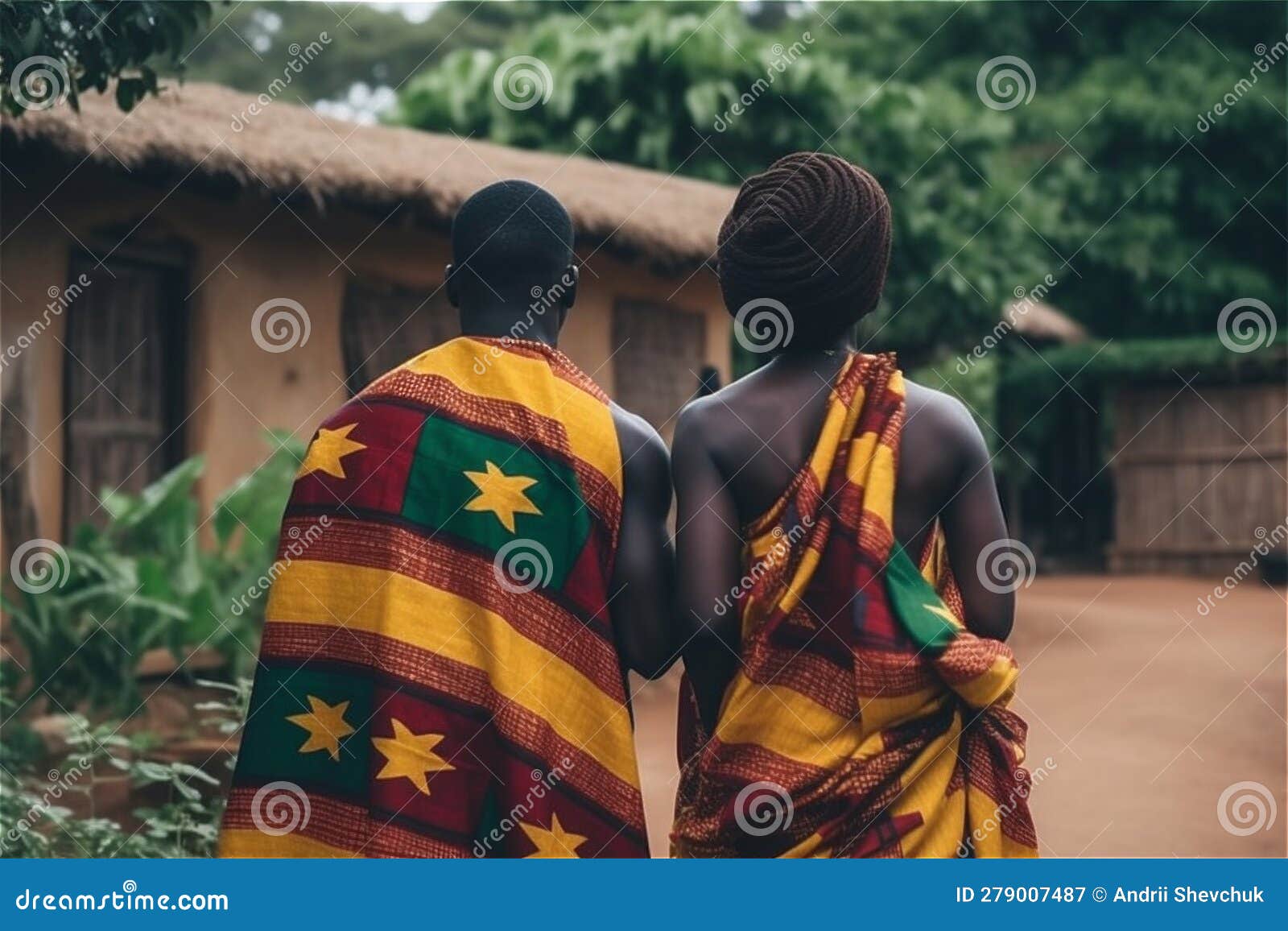 Rear View of Young African Man and Woman in Traditional Clothes ... Rear View of Young African Man and Woman in Traditional Clothes ...
