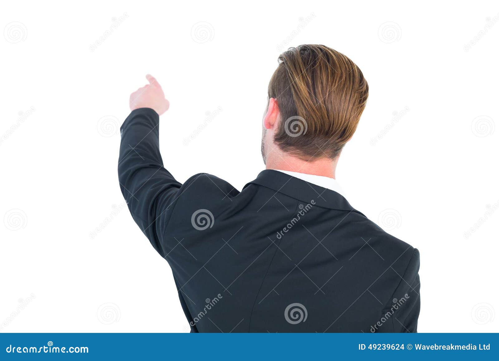 Rear View of Young Businessman in Suit Pointing Stock Photo - Image of ...