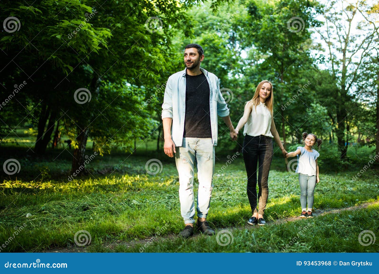 Rear View of Young Family Walking in Summer Park Stock Photo - Image of ...