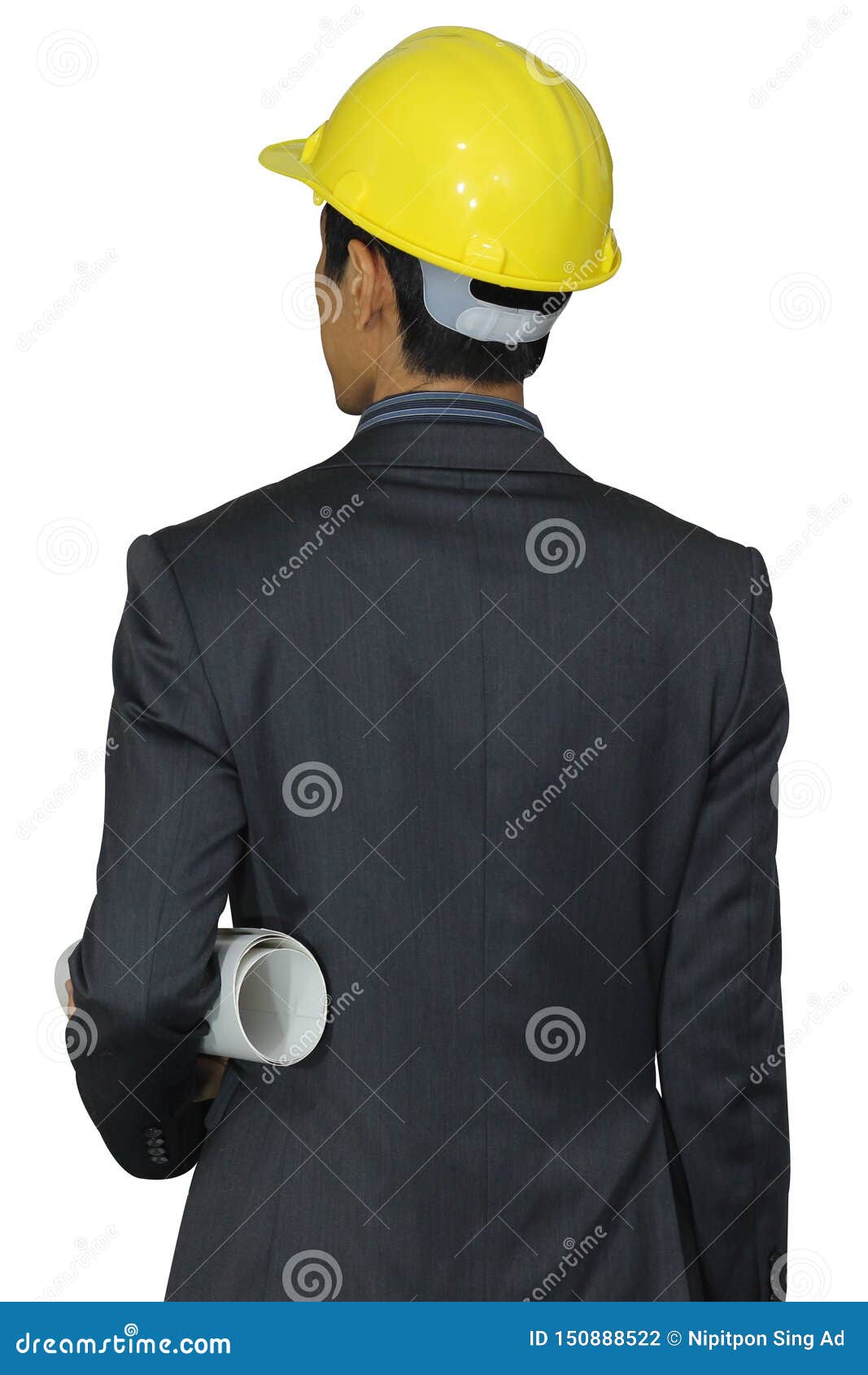Rear View of Young Man Engineer on White Background Stock Photo - Image ...