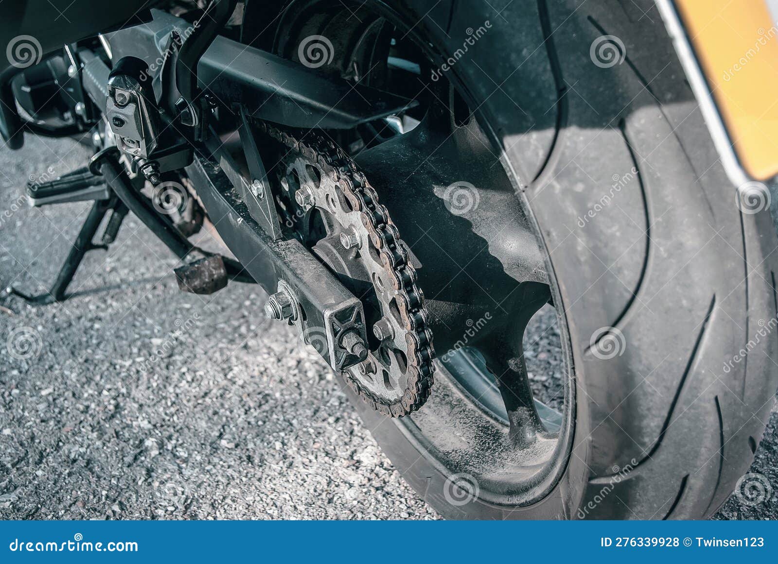 Rear Wheel of the Motorcycle. Chain Gear, Sprocket on Motorcycle Wheel ...