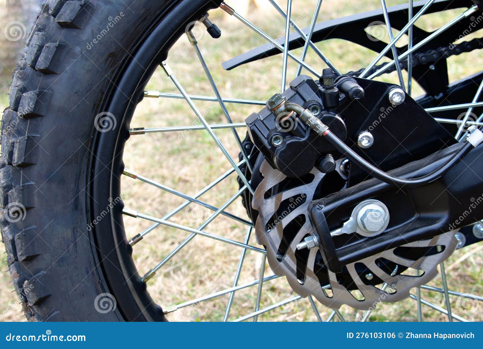 Rear Wheel of a Motorcycle Close-up. Hub with Brake Disc Stock Photo ...