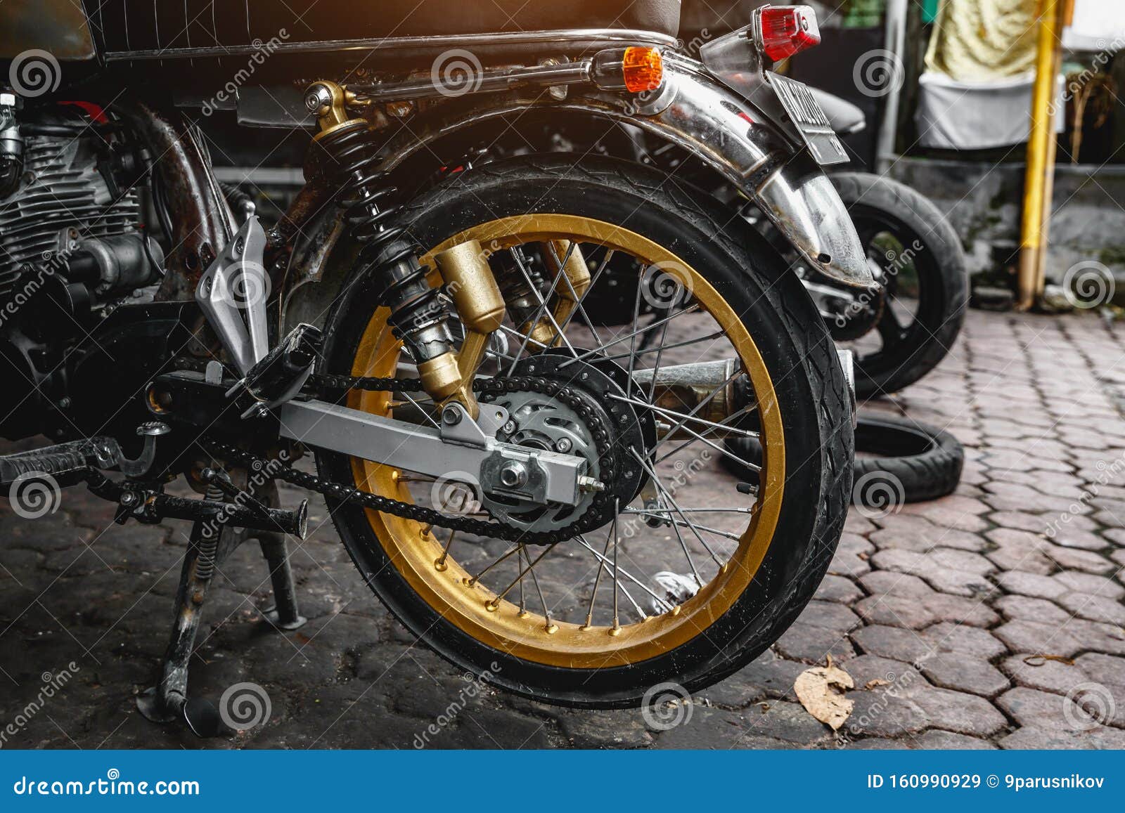 The Rear Wheel of the Motorcycle is Raised Stock Image - Image of drive ...