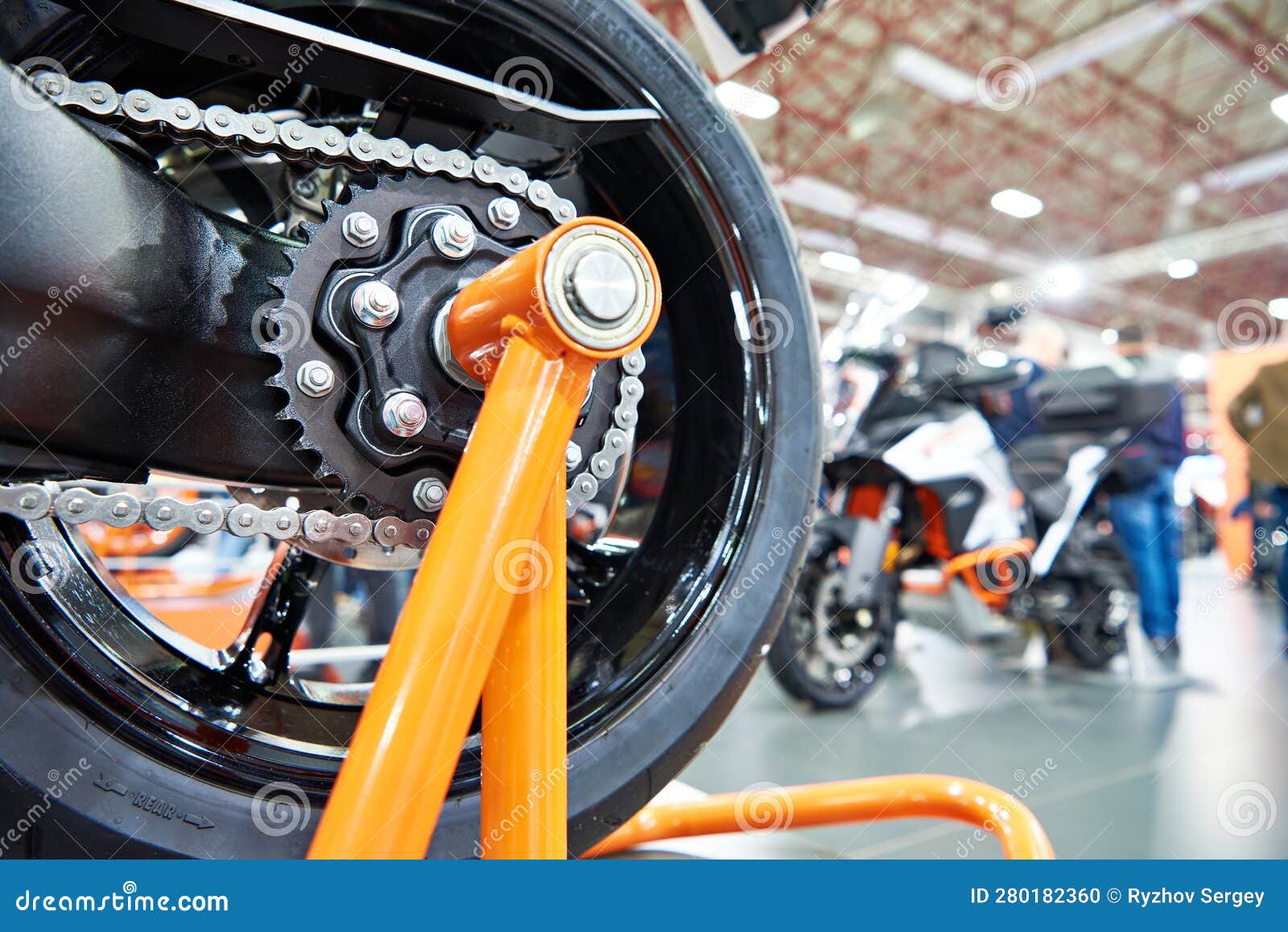 Rear Wheel of Motorcycle on Support Editorial Image - Image of power ...