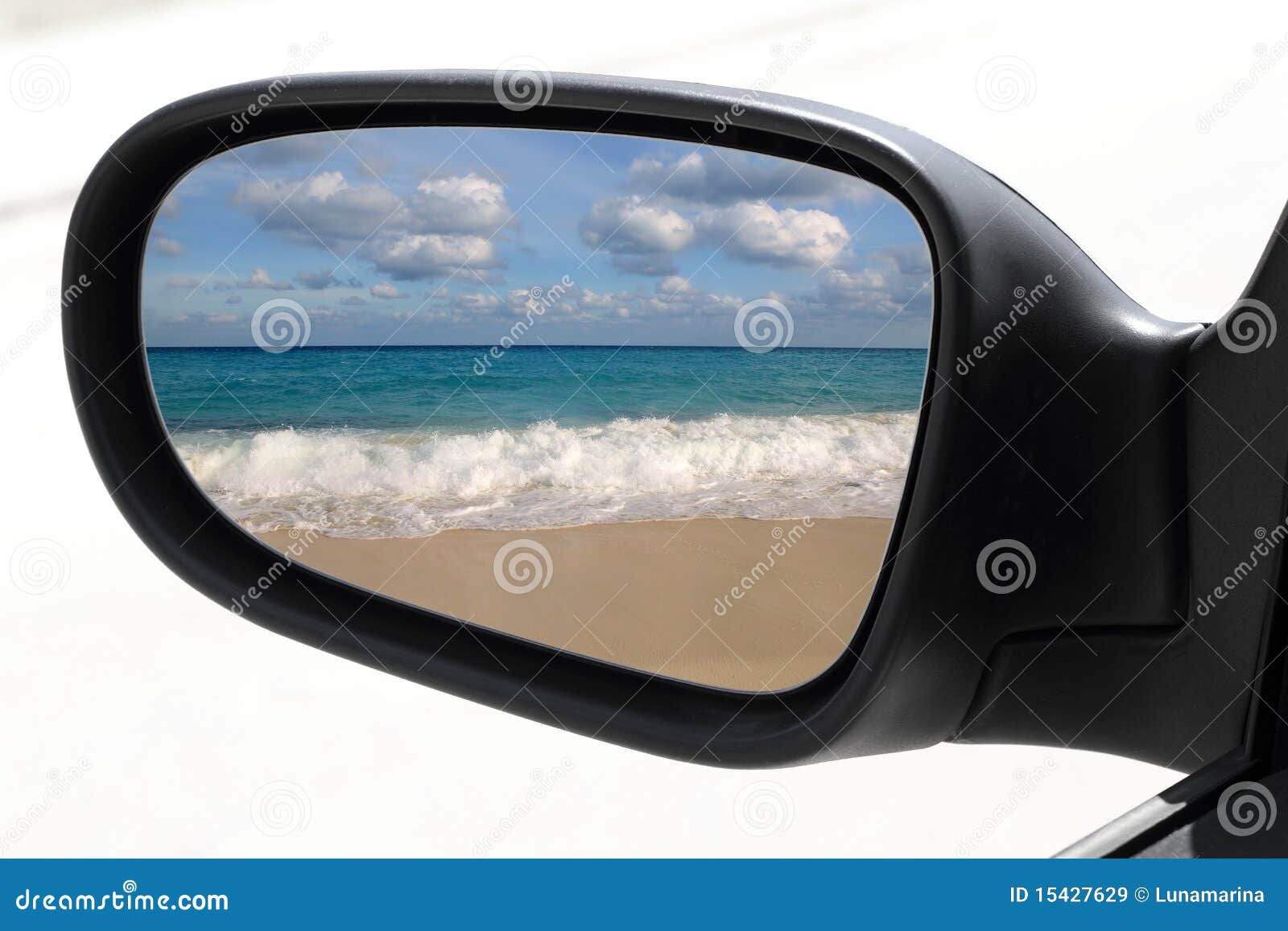 Rearview Car Mirror Tropical Caribbean Beach Stock Image - Image of ...