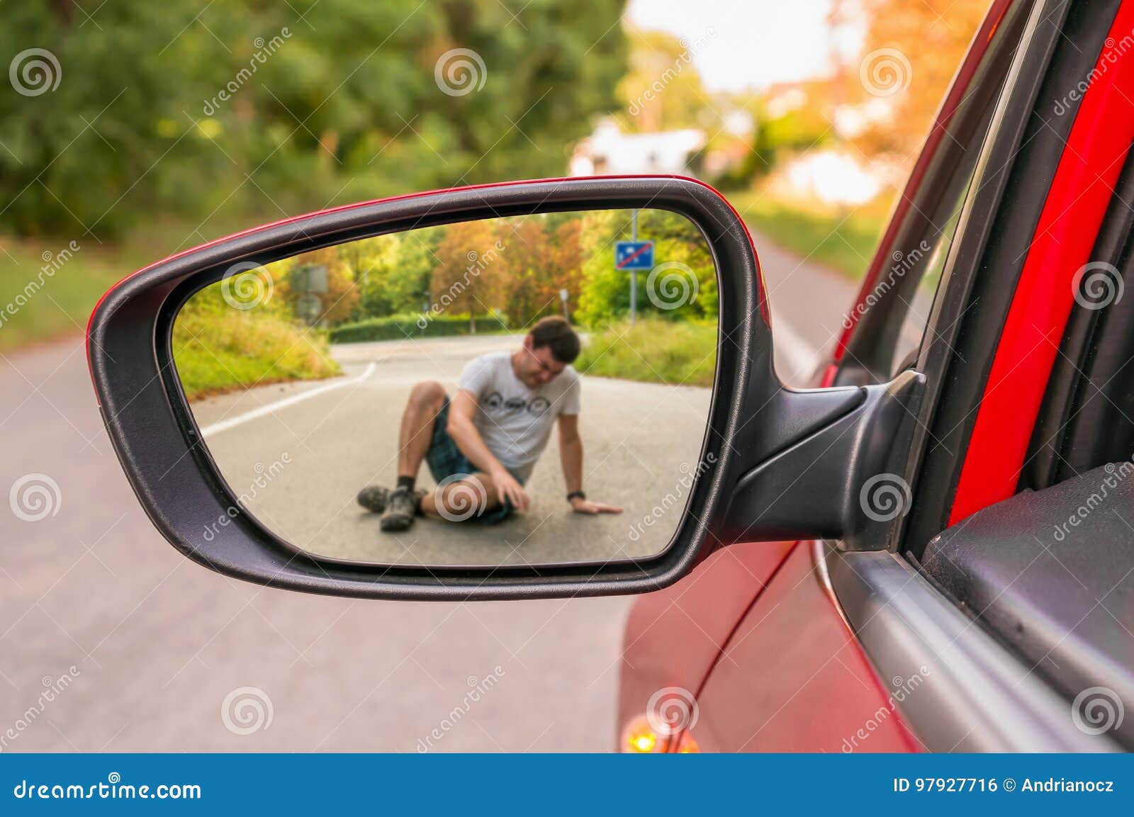 Rearview Mirror with a Man Hit by a Car Stock Photo - Image of rear ...