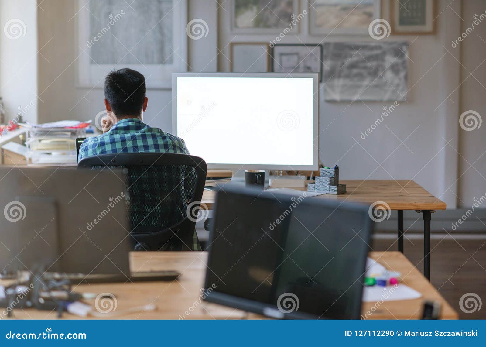 Designer Working Late on a Computer in an Office Stock Photo - Image of ...