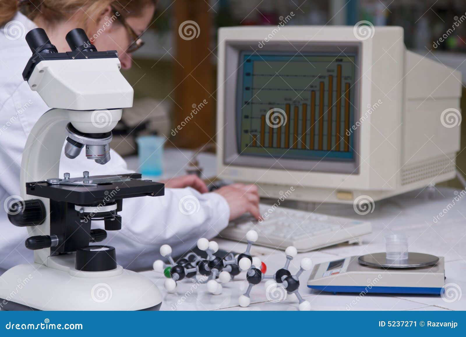 Reasearch work stock image. Image of lenses, female, monitor - 5237271