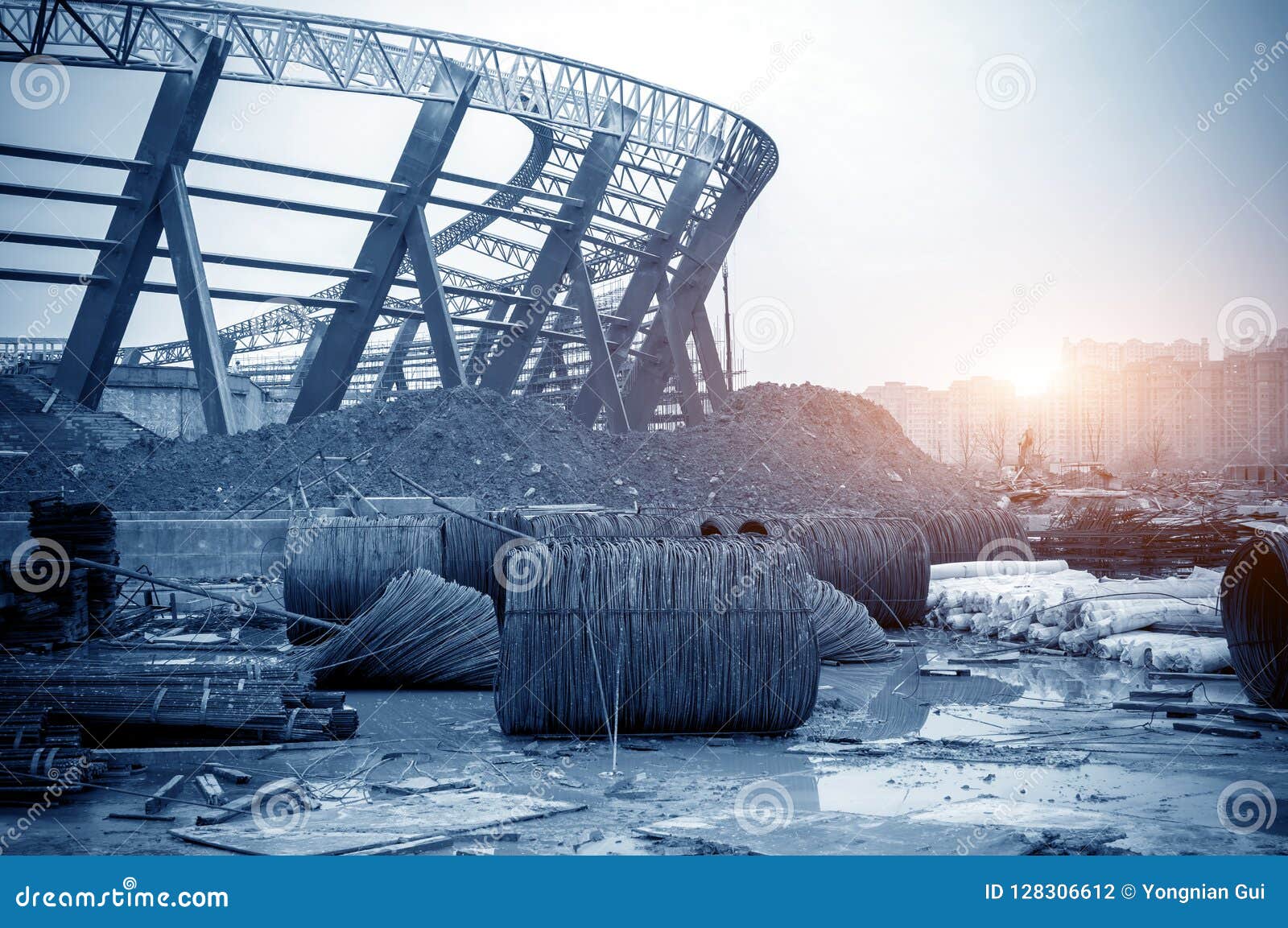 Rebar on construction site stock photo. Image of structure - 128306612