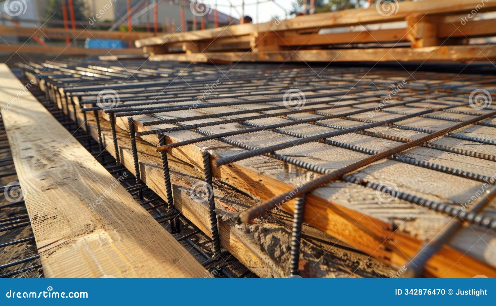 The Rebar Framework Taking Shape Underneath a Layer of Wooden Boards ...