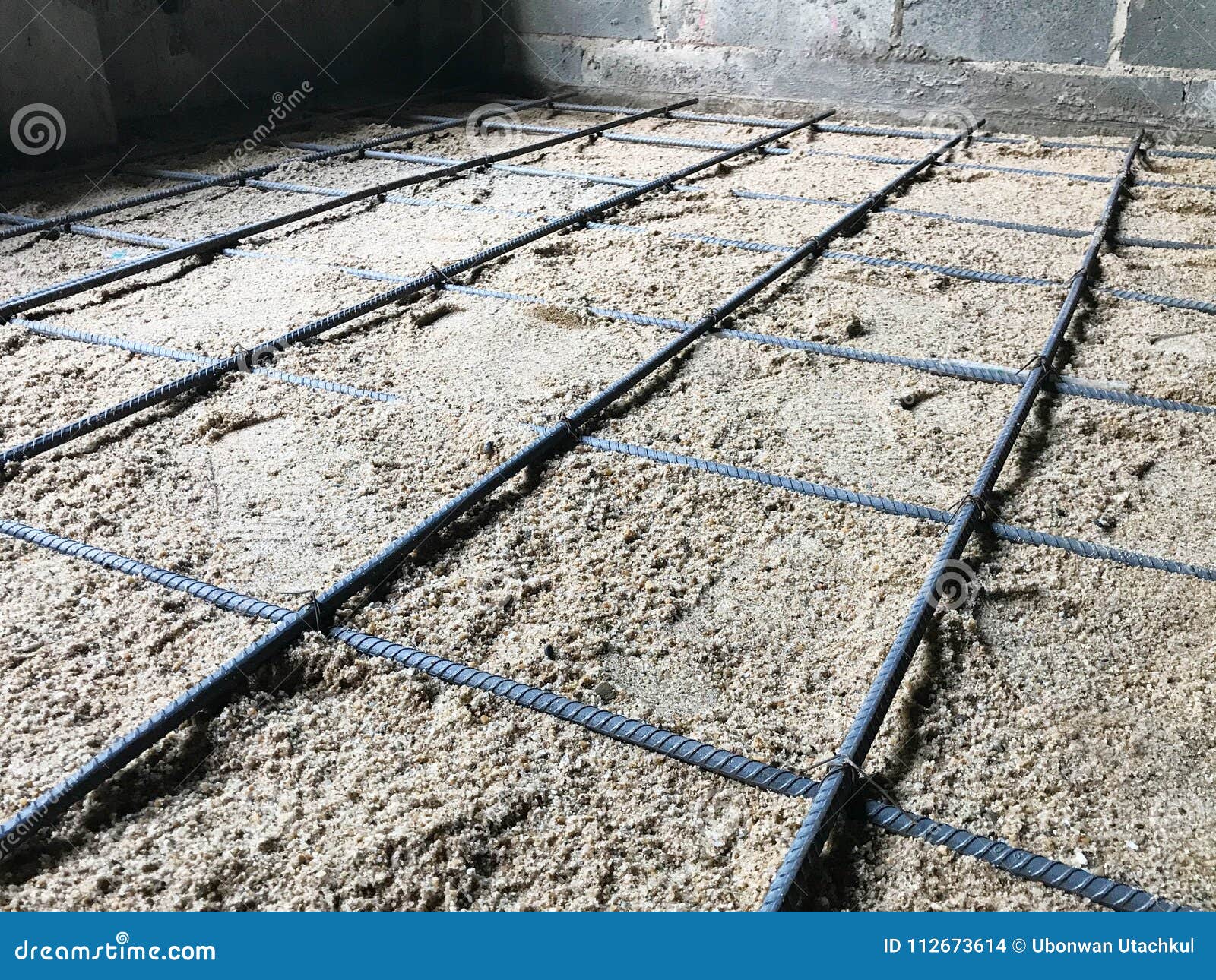 Rebar on Sand for Floor Foundation at Construction Site Stock Photo ...