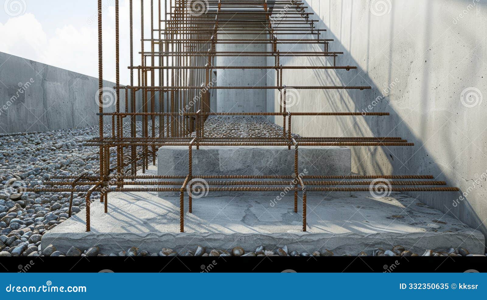 Rebar Steel Framework for Architectural Staircase Construction. Stock ...