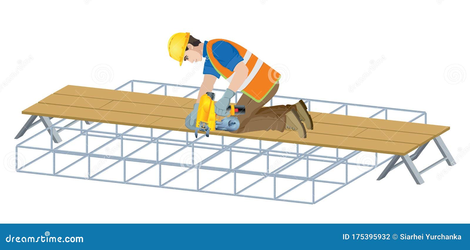 Rebar Work in Construction Site Stock Vector - Illustration of mesh ...