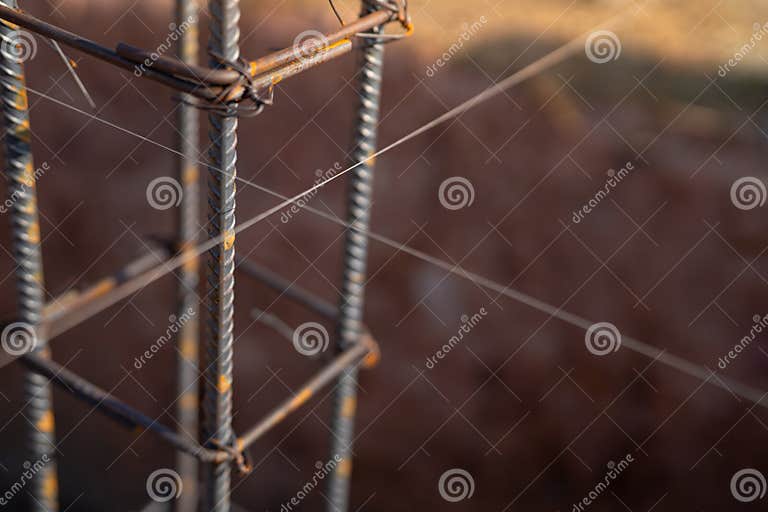Rebars for Concrete Foundations at a Construction Site. Steel Bars and ...