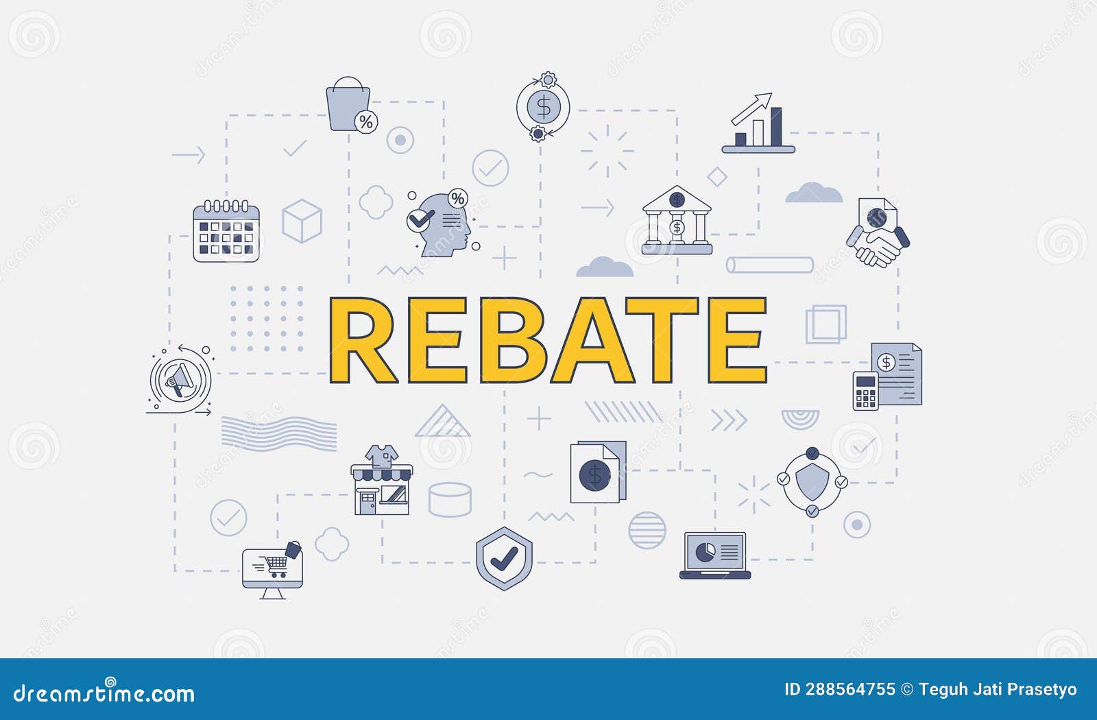 Rebate Concept with Icon Set with Big Word or Text on Center Stock ...