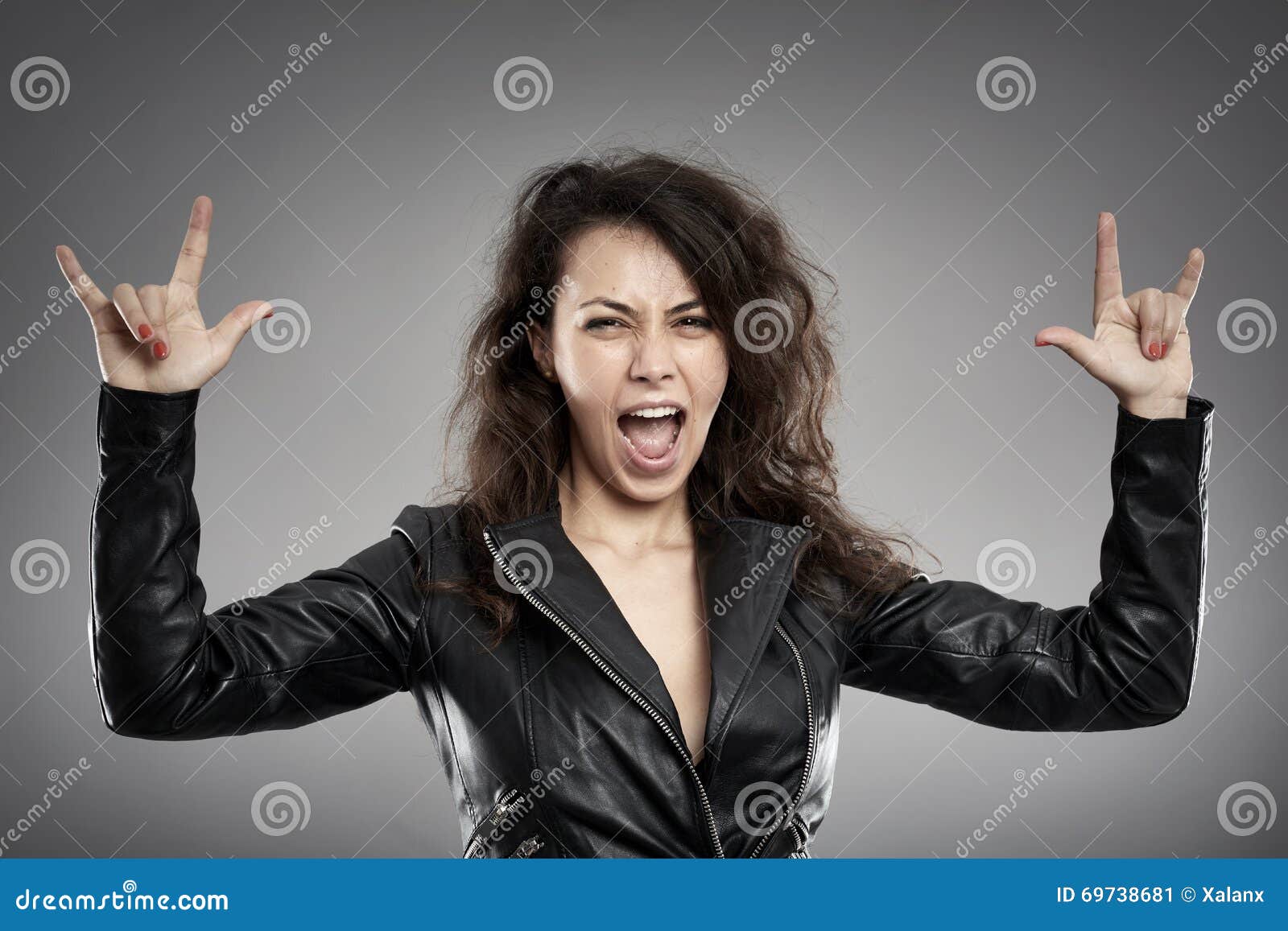 Rebellious rock chick stock image. Image of leather, pretty - 69738681