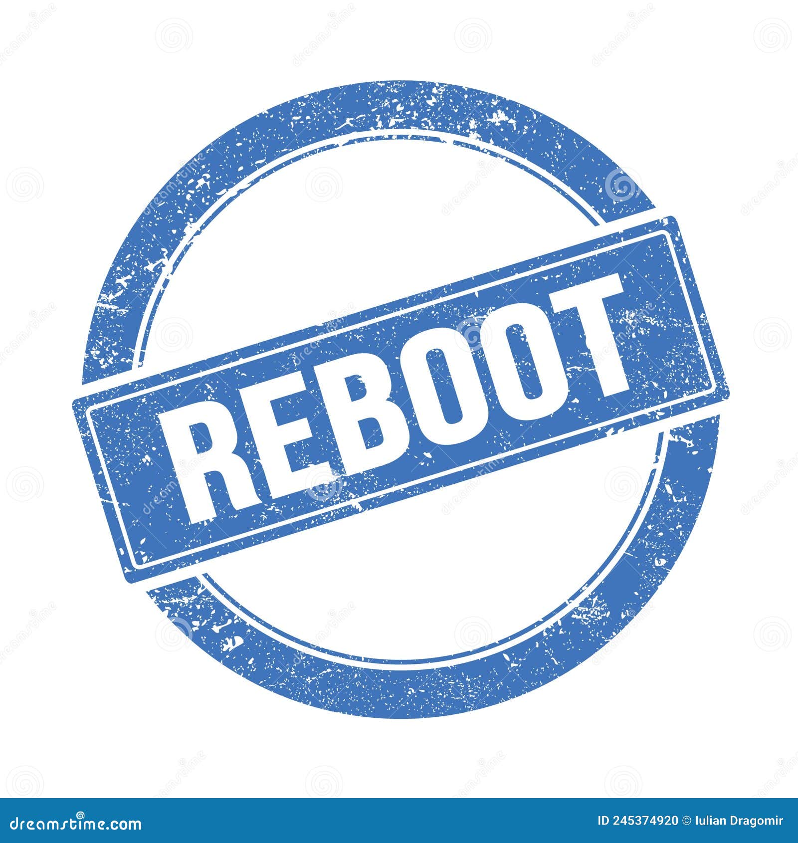 REBOOT Text on Blue Grungy Round Stamp Stock Illustration ...