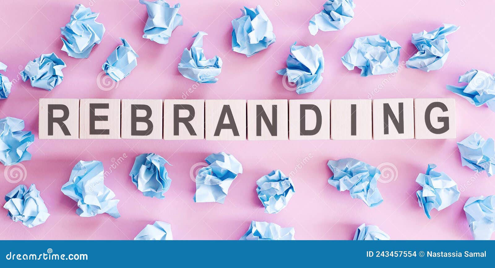 Rebranding Word Written on White Blocks on a Pink Background Stock ...