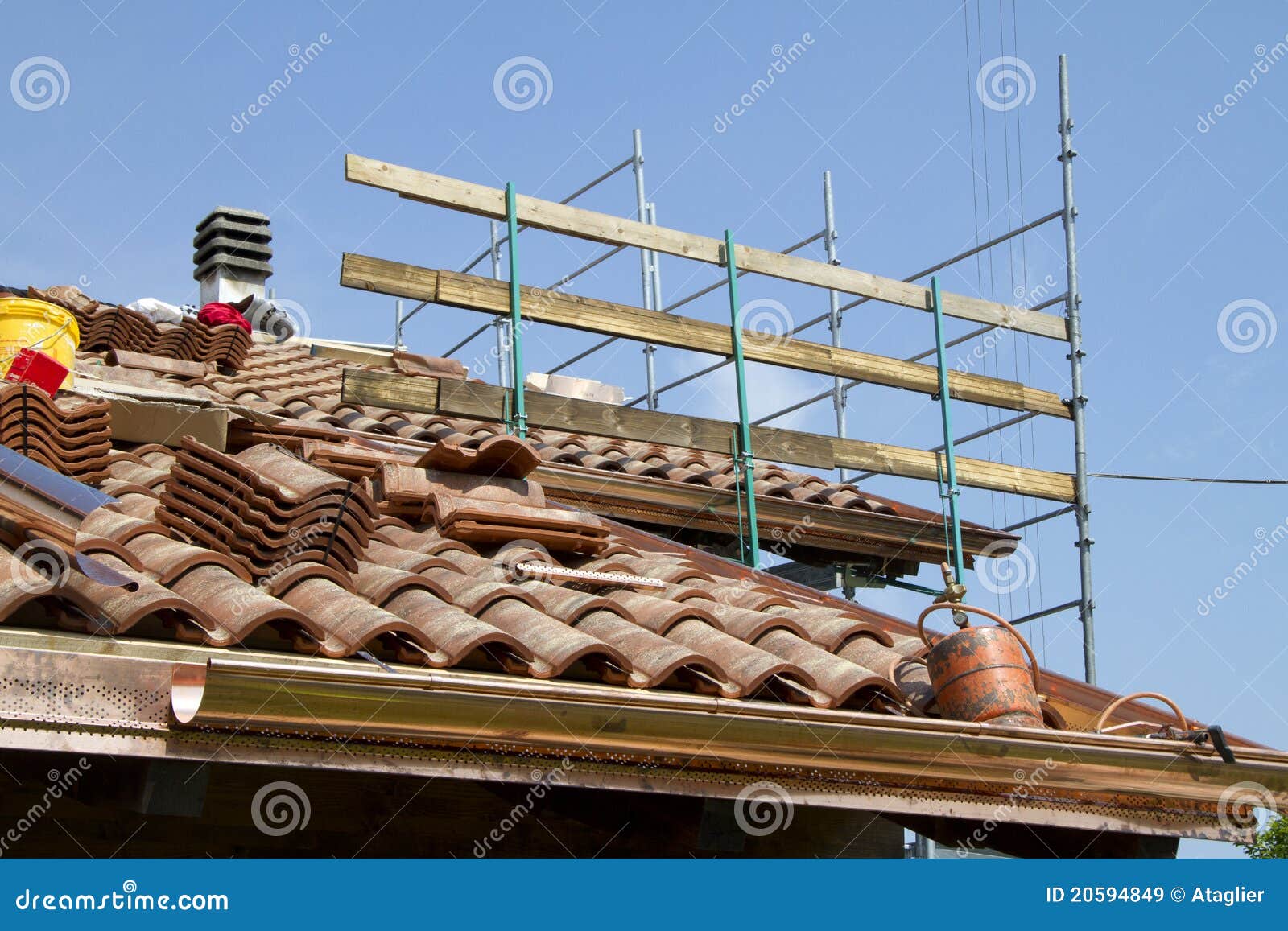 Rebuilding of a roof stock image. Image of copper, project - 20594849