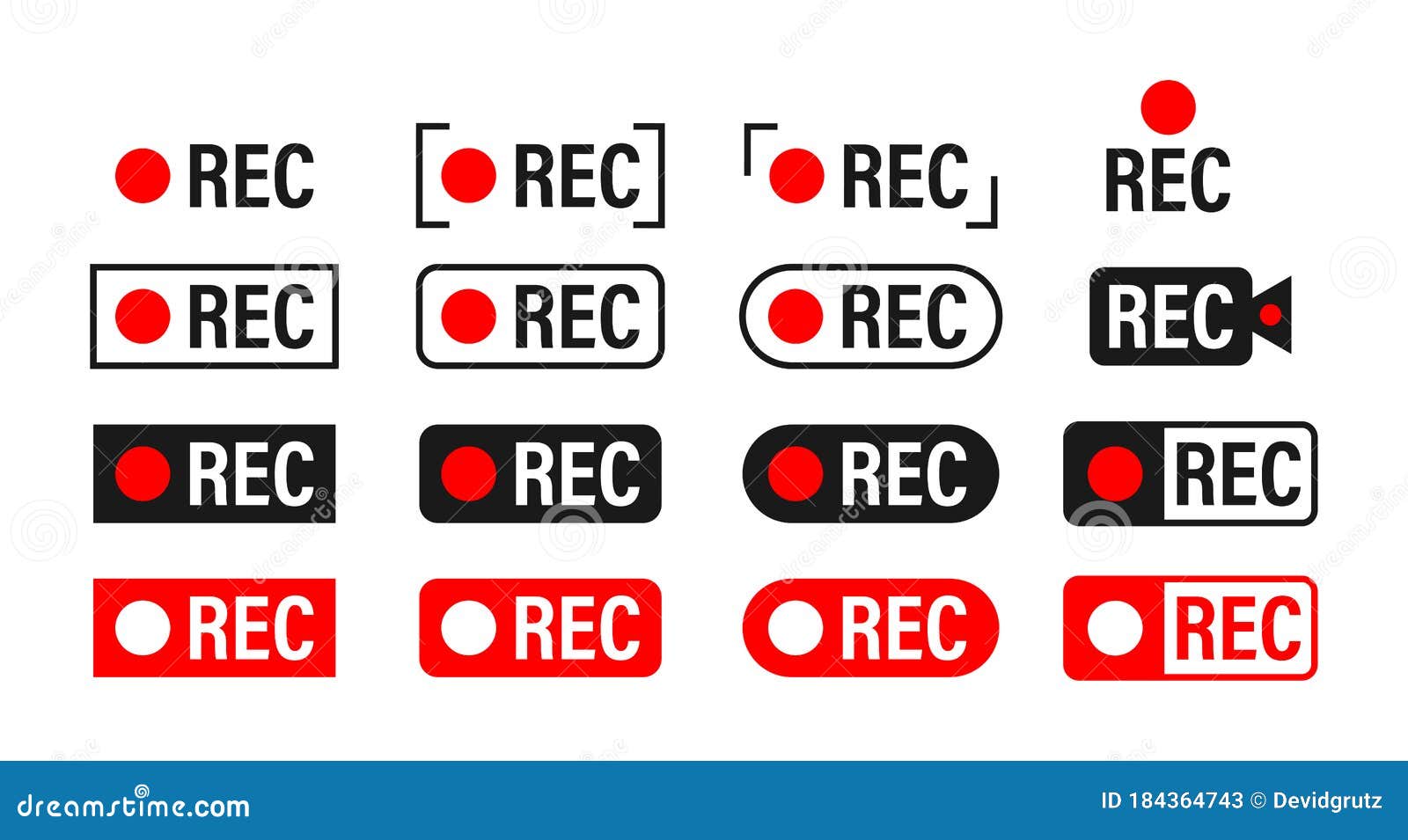 Recording Sign Button, Red App Panel, Rec, Vector Symbol Isolated On ...