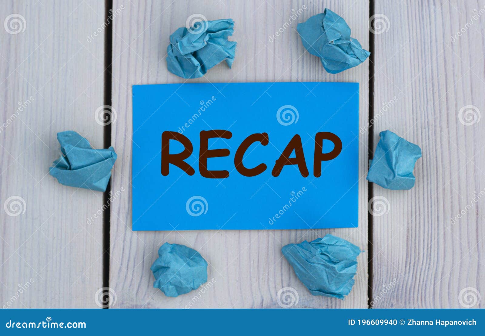 RECAP - Word on Blue Paper on a Light Background with Crumpled Pieces ... RECAP - Word on Blue Paper on a Light Background with Crumpled Pieces ...