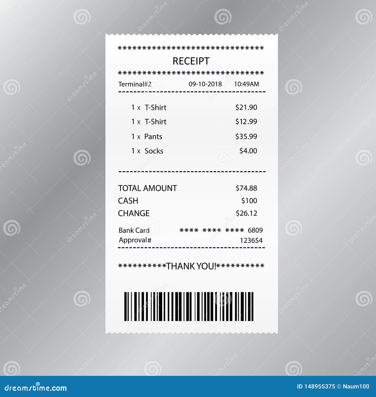 Receipt Or Bill Realistic Template. Paper Payment Check Blank ...