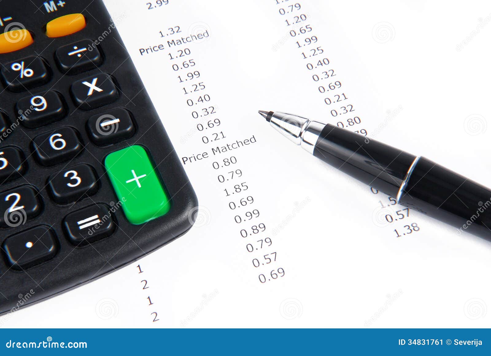 Receipt calculator and pen stock image. Image of earnings - 34831761