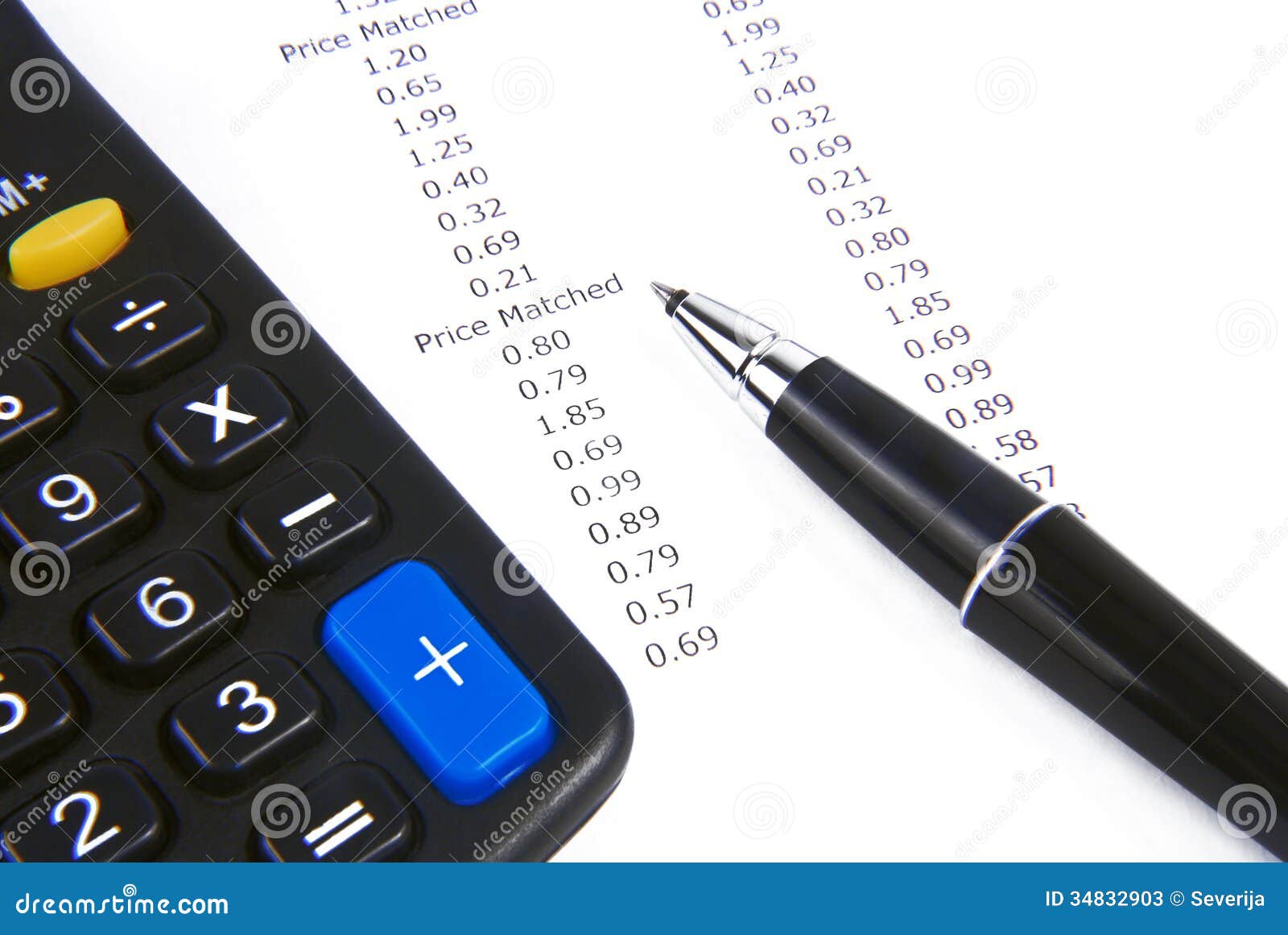 Receipt calculator and pen stock image. Image of concept - 34832903