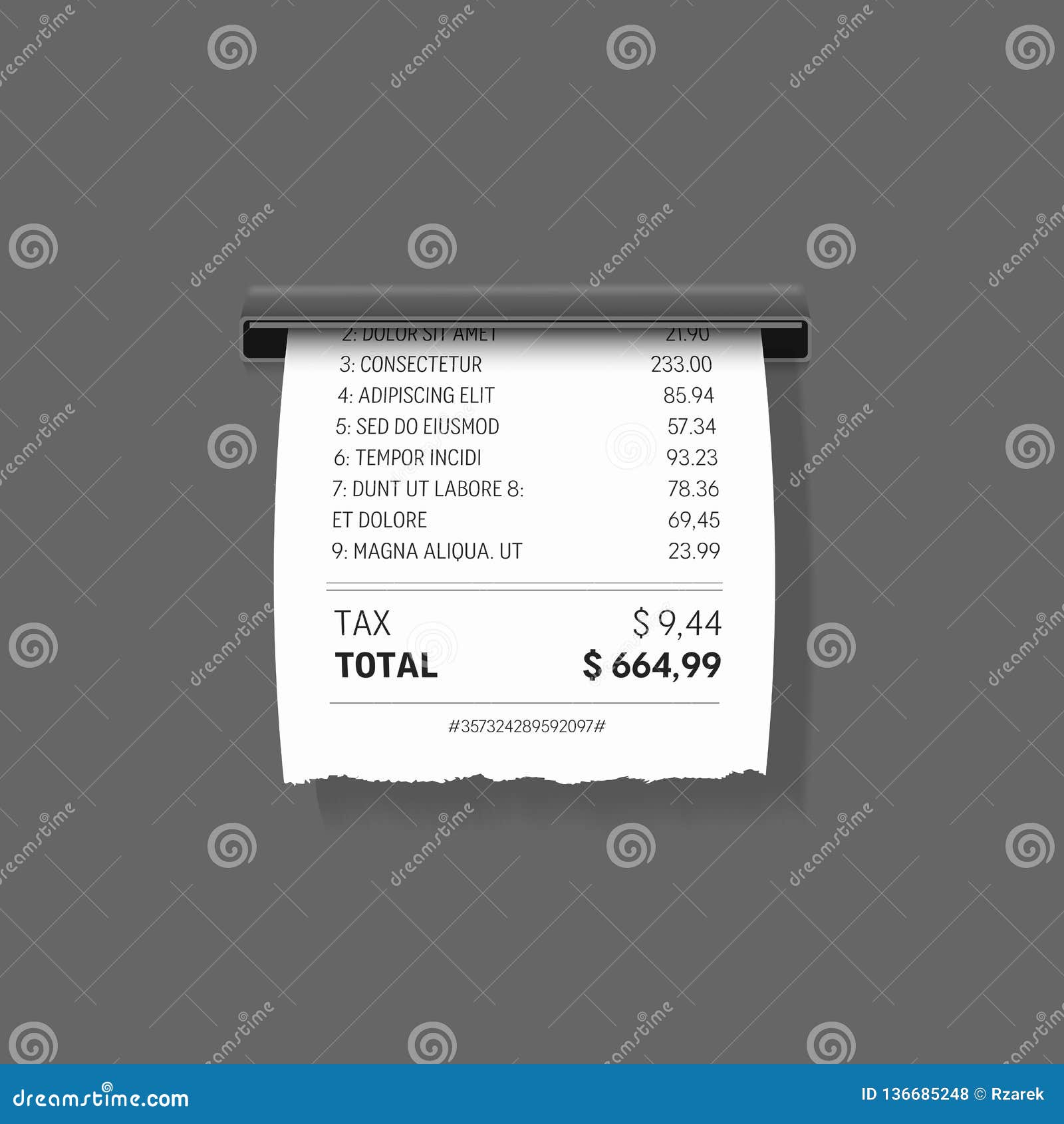 Vector Paper Sales Receipt Printed from Terminal. - Illustration Stock ...