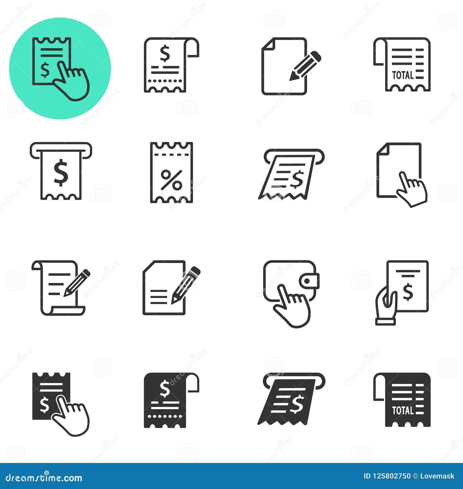 Receipt Icon Set. Illustrations Isolated on White. Stock Vector ...