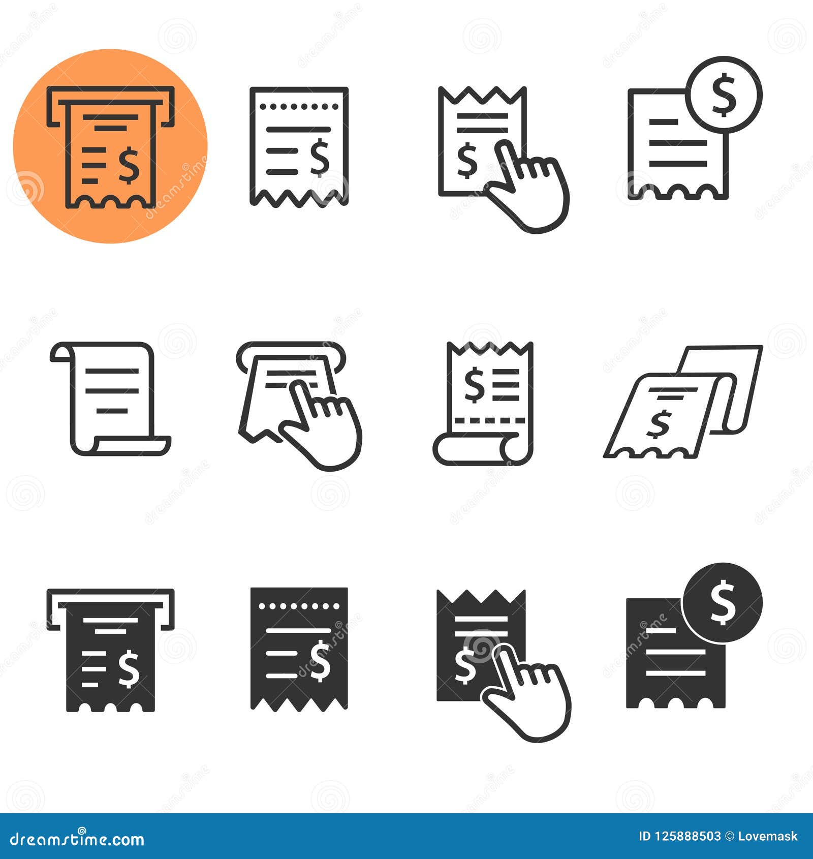 Receipt Icon Set. Illustrations Isolated on White. Stock Vector ... Receipt Icon Set. Illustrations Isolated on White. Stock Vector ...