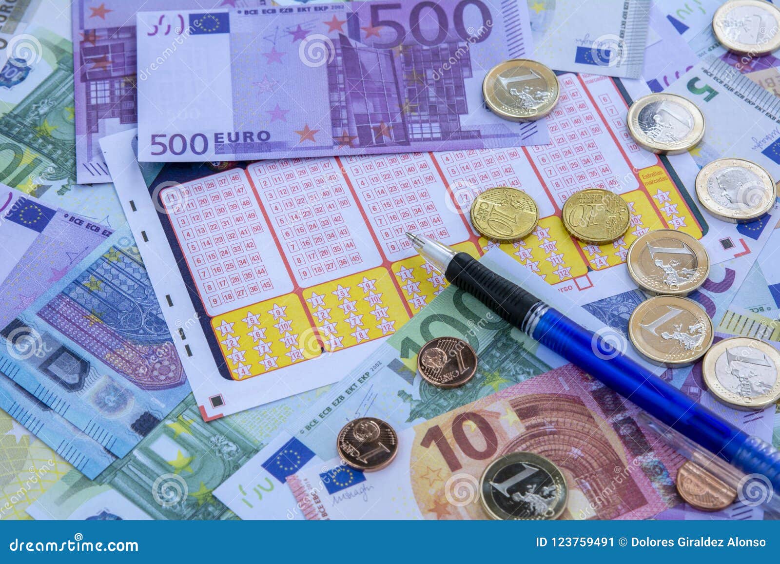 Lottery Ticket, Money and Pen Stock Image - Image of ticket, money ...