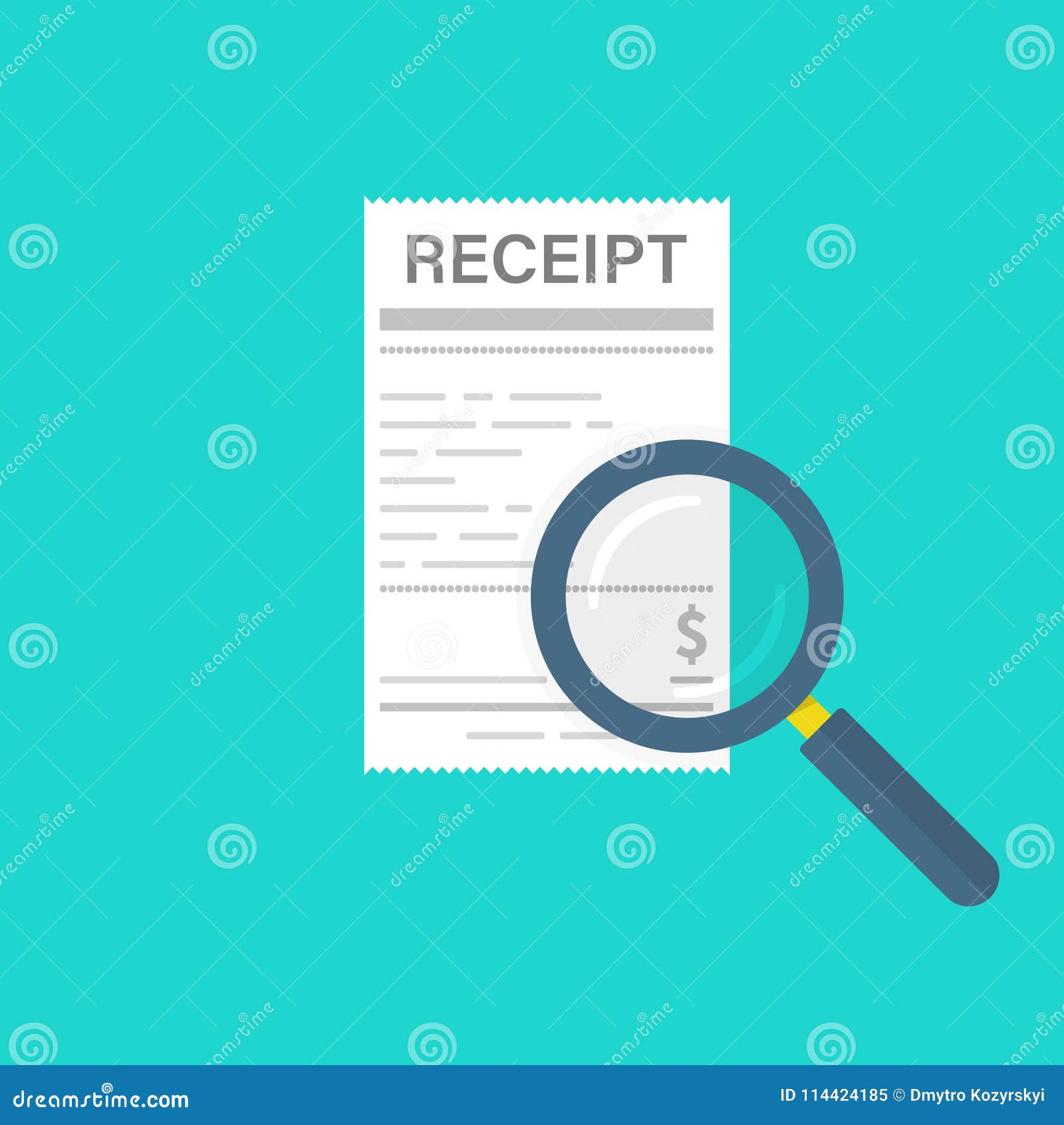 Receipt and Magnifying Glass. White Bill and Magnifier. Design Concept ...