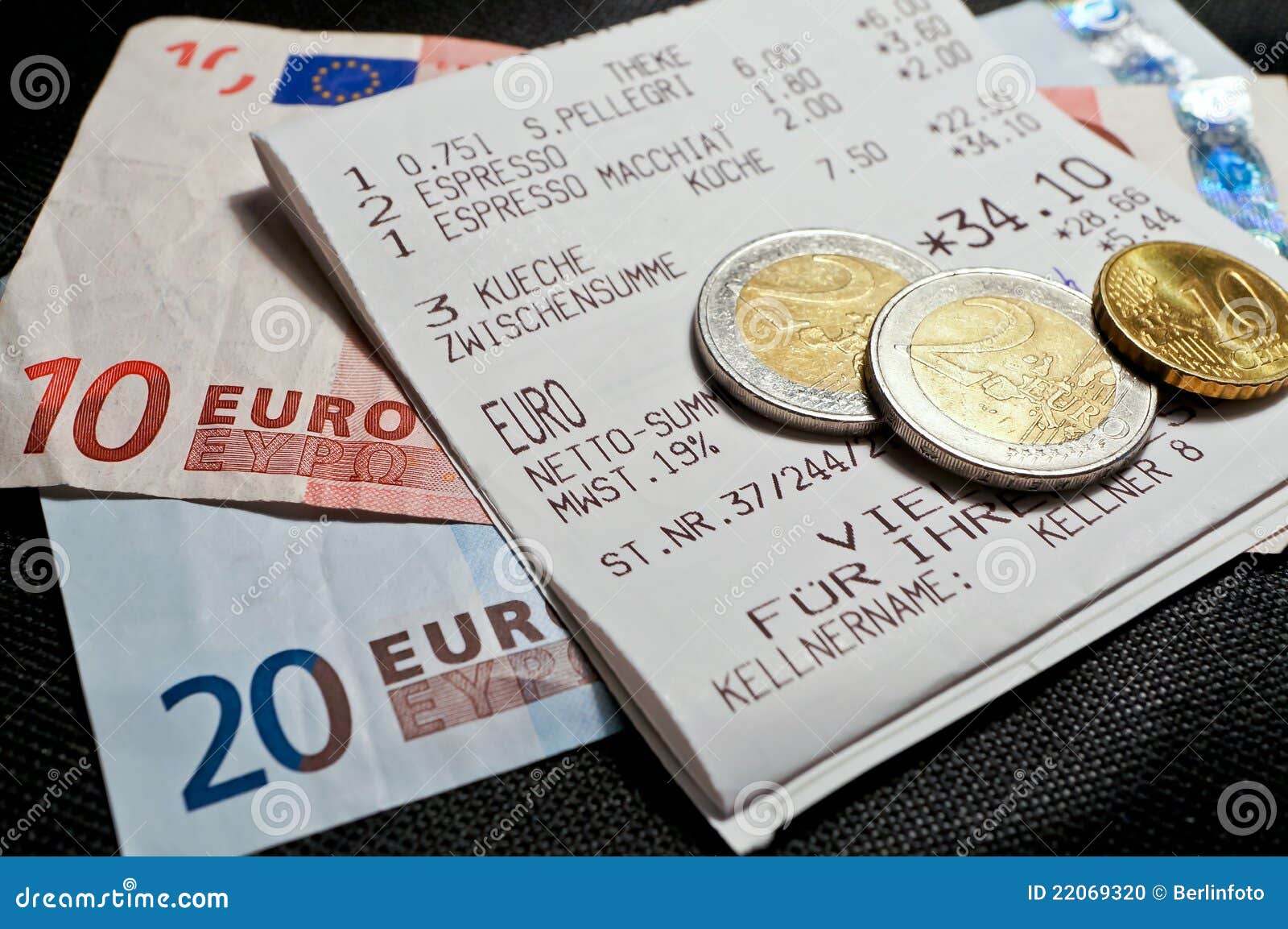 Receipt and money stock photo. Image of record, euro - 22069320