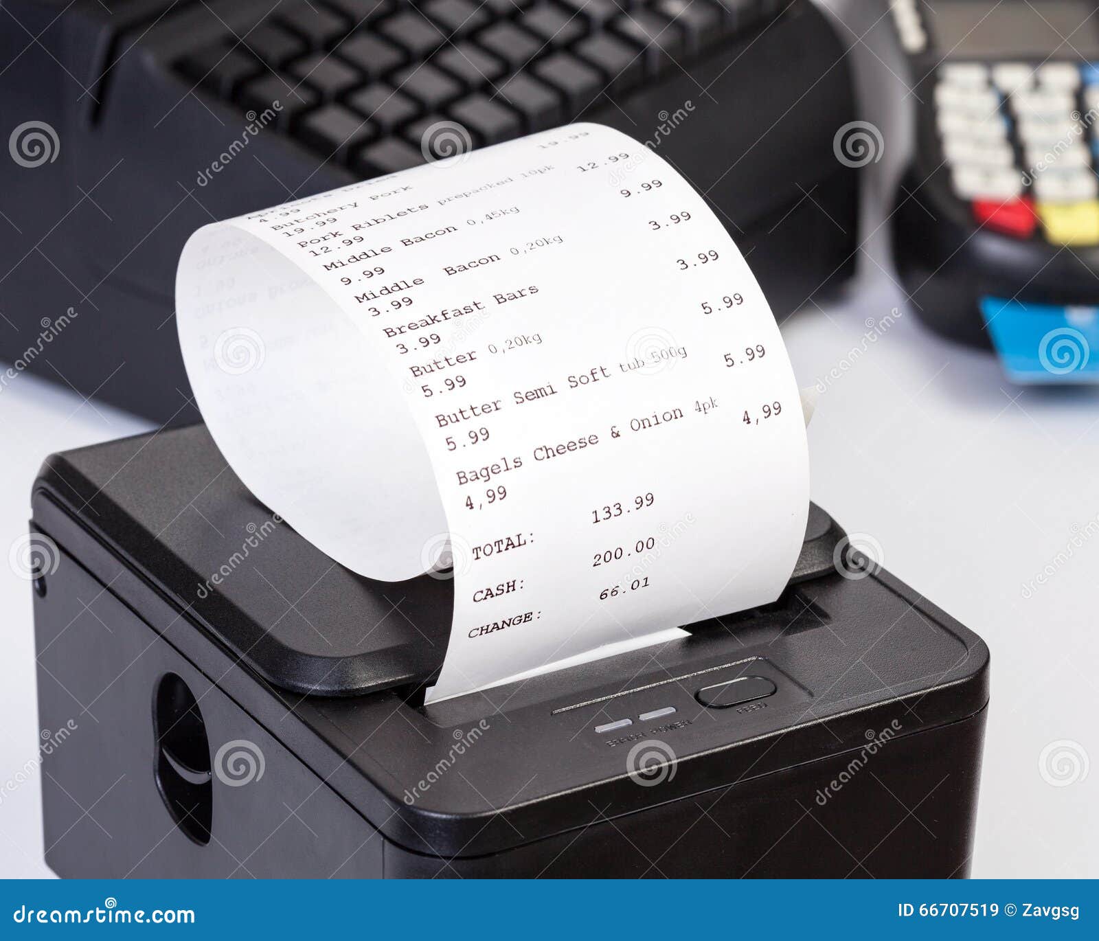 Receipt Printer with Paper Shopping Bill. Stock Image - Image of ...