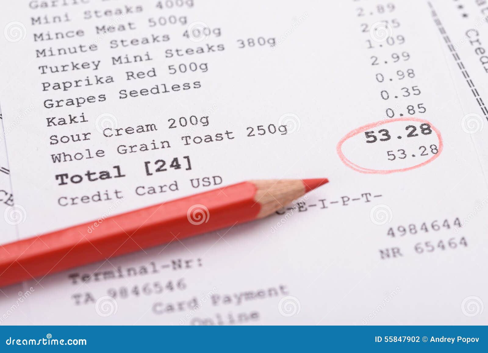 Receipt with Red Pencil stock photo. Image of marker - 55847902