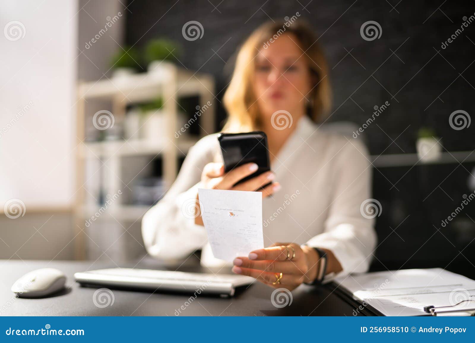 Receipt Scan Using Mobile Phone Stock Photo - Image of information ...