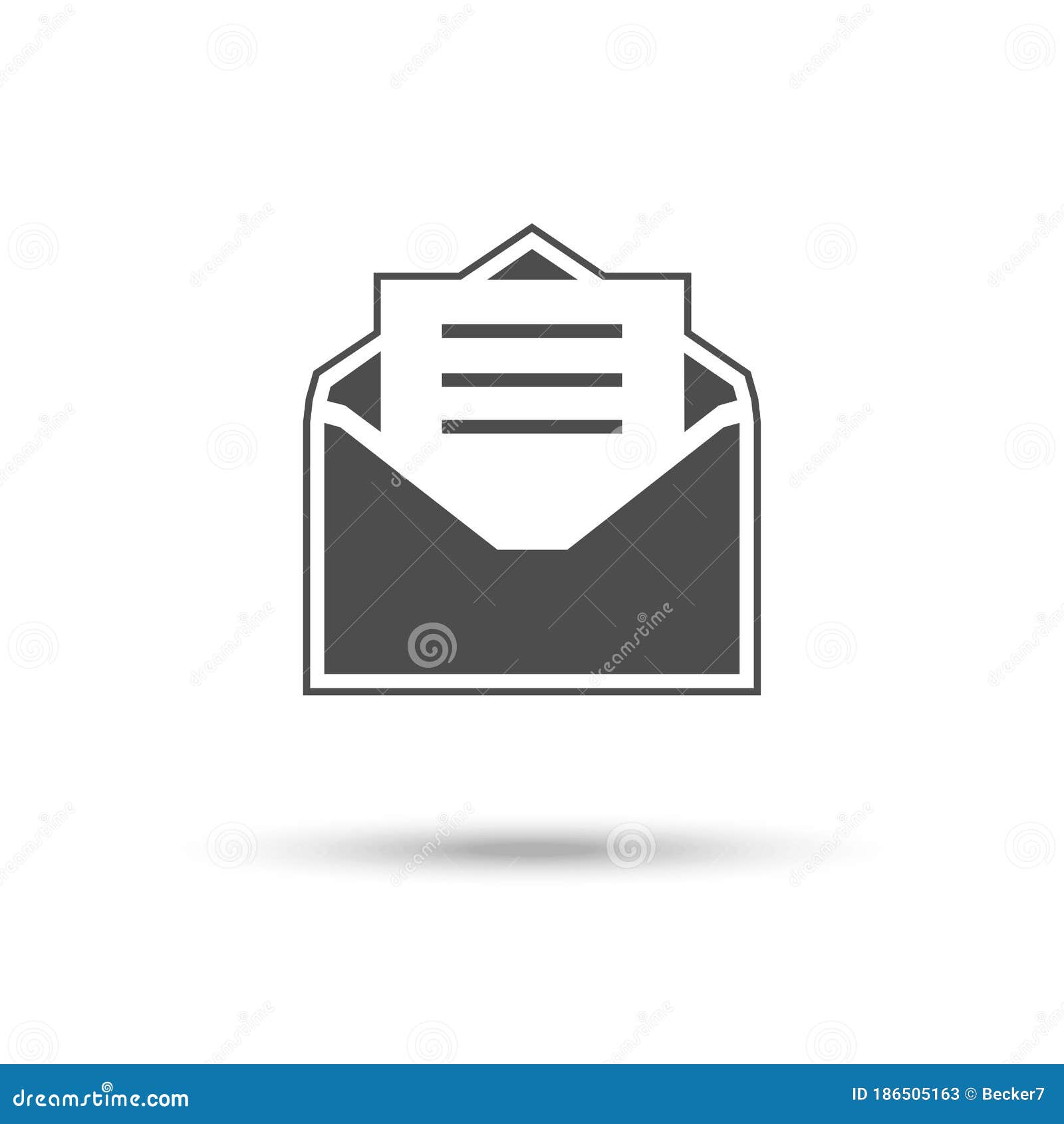 Receive Mail Icon Showing Opened Black Envelope with Letter Inside ...