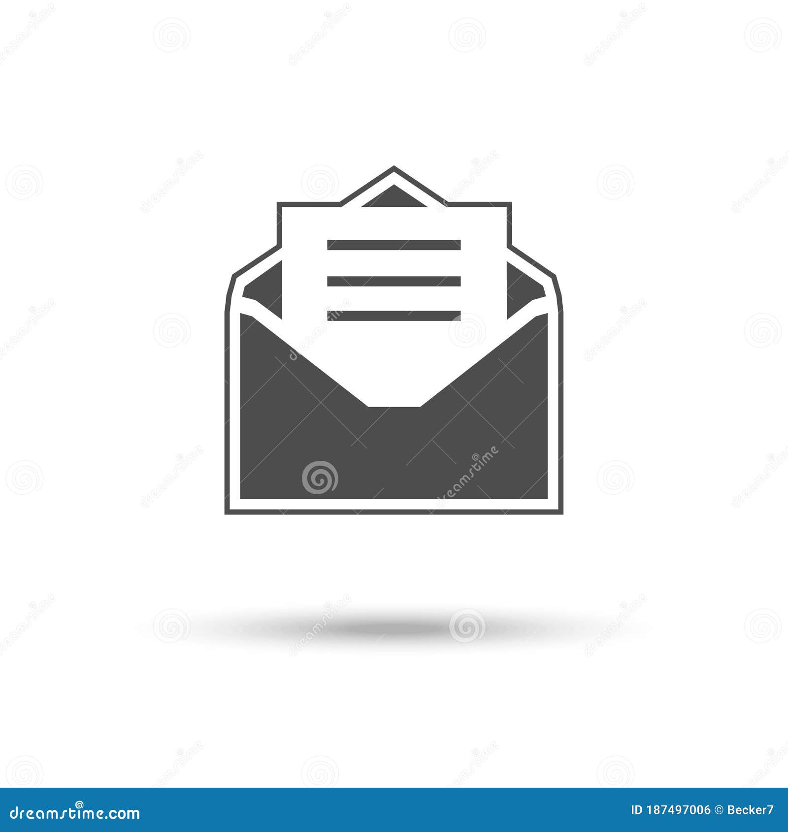 Receive Mail Icon Showing Opened Black Envelope with Letter Inside ...