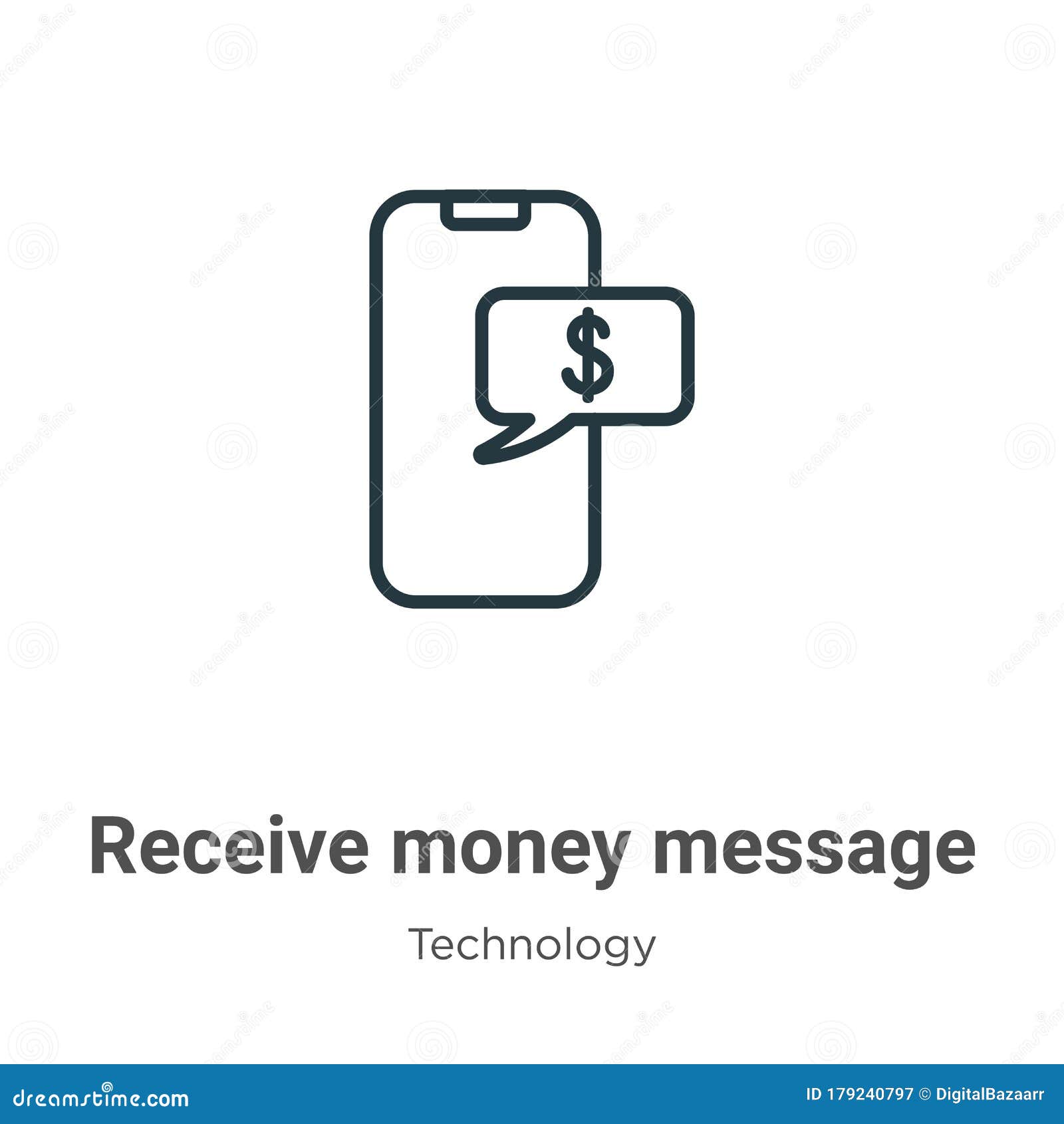 Receive Money Message Outline Vector Icon. Thin Line Black Receive ...