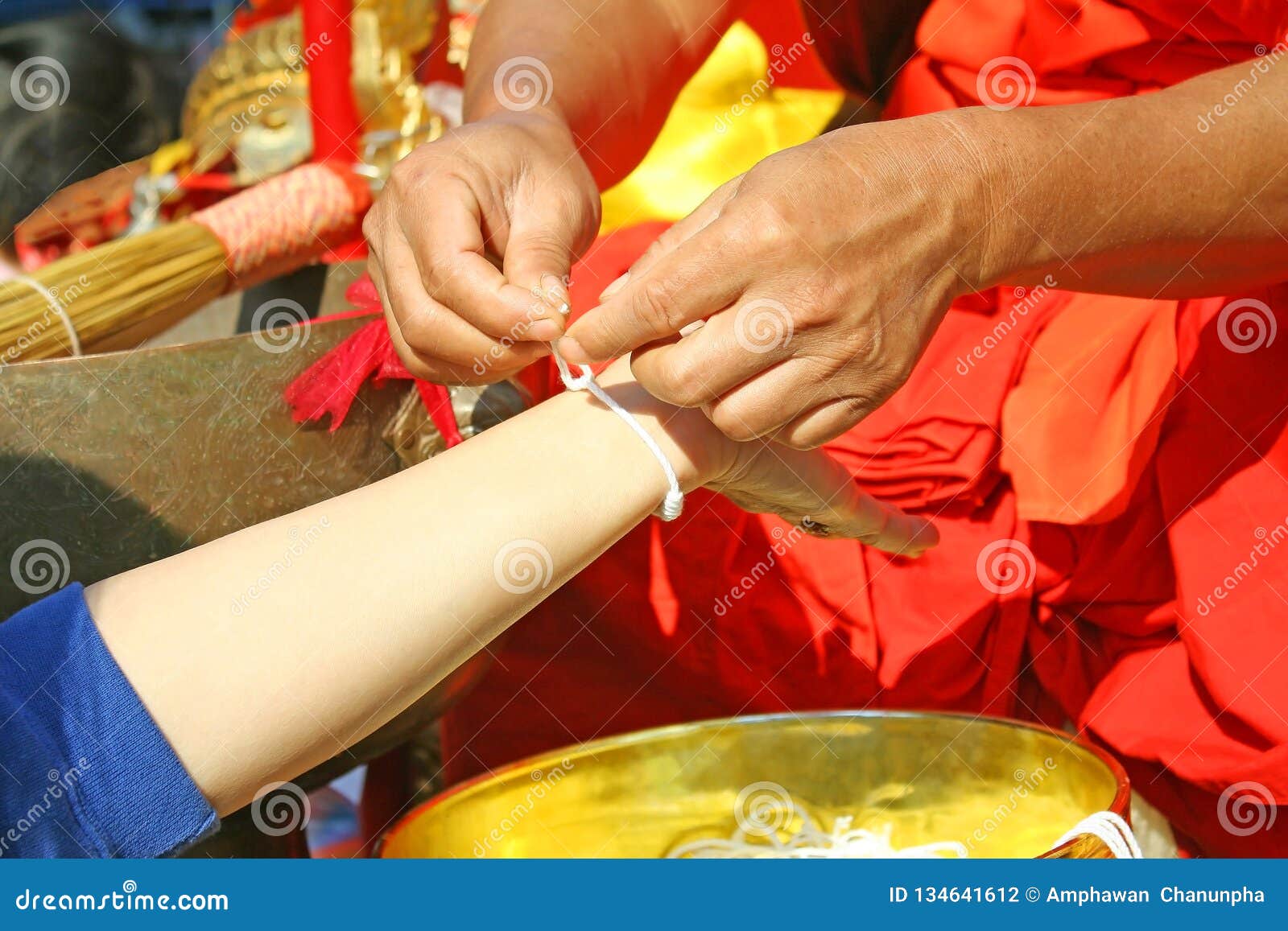 Receive Sacred Cord Blessing from the Monk Stock Photo - Image of place ...