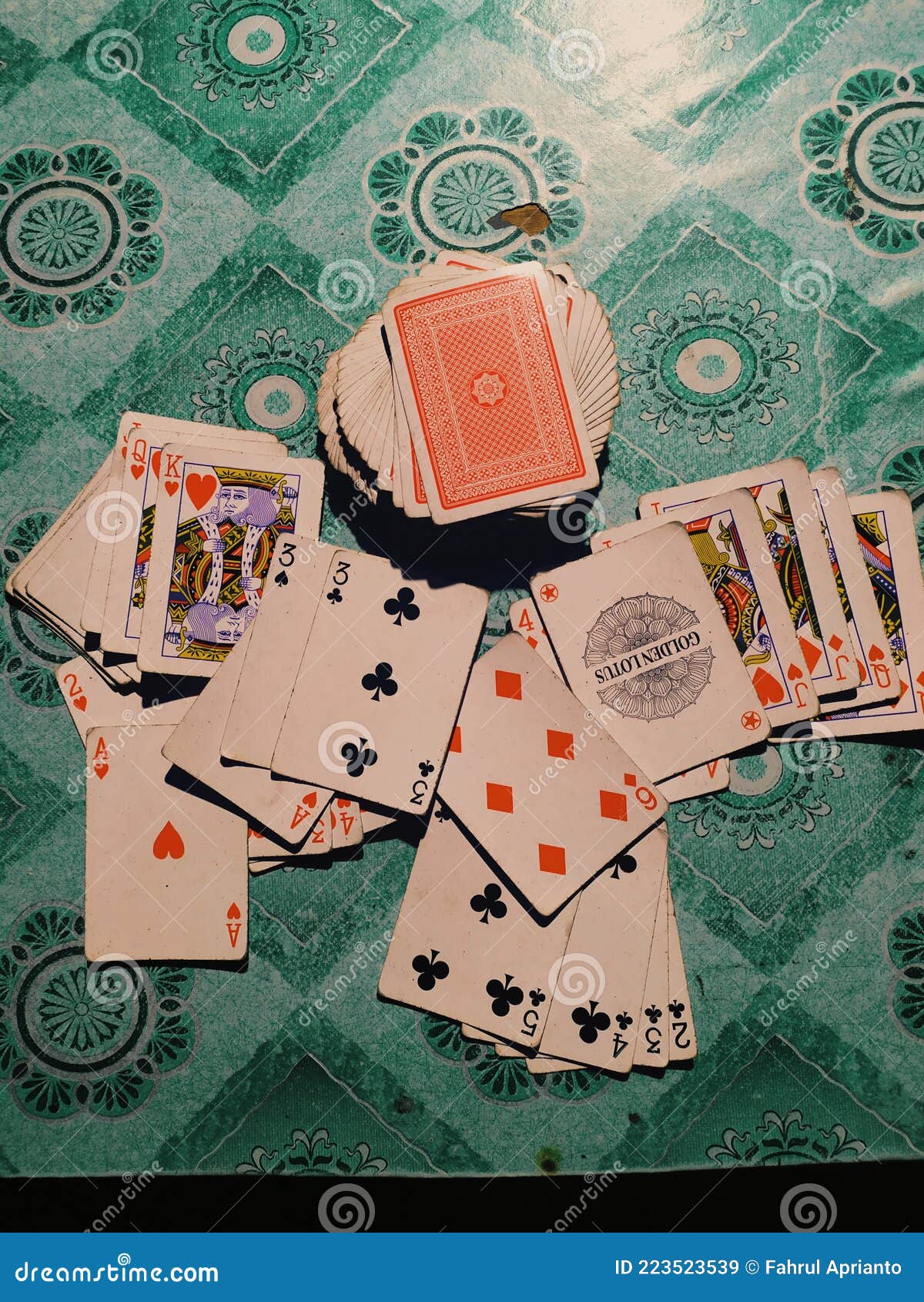 Recently Used Playing Cards Stock Image - Image of textile, text: 223523539