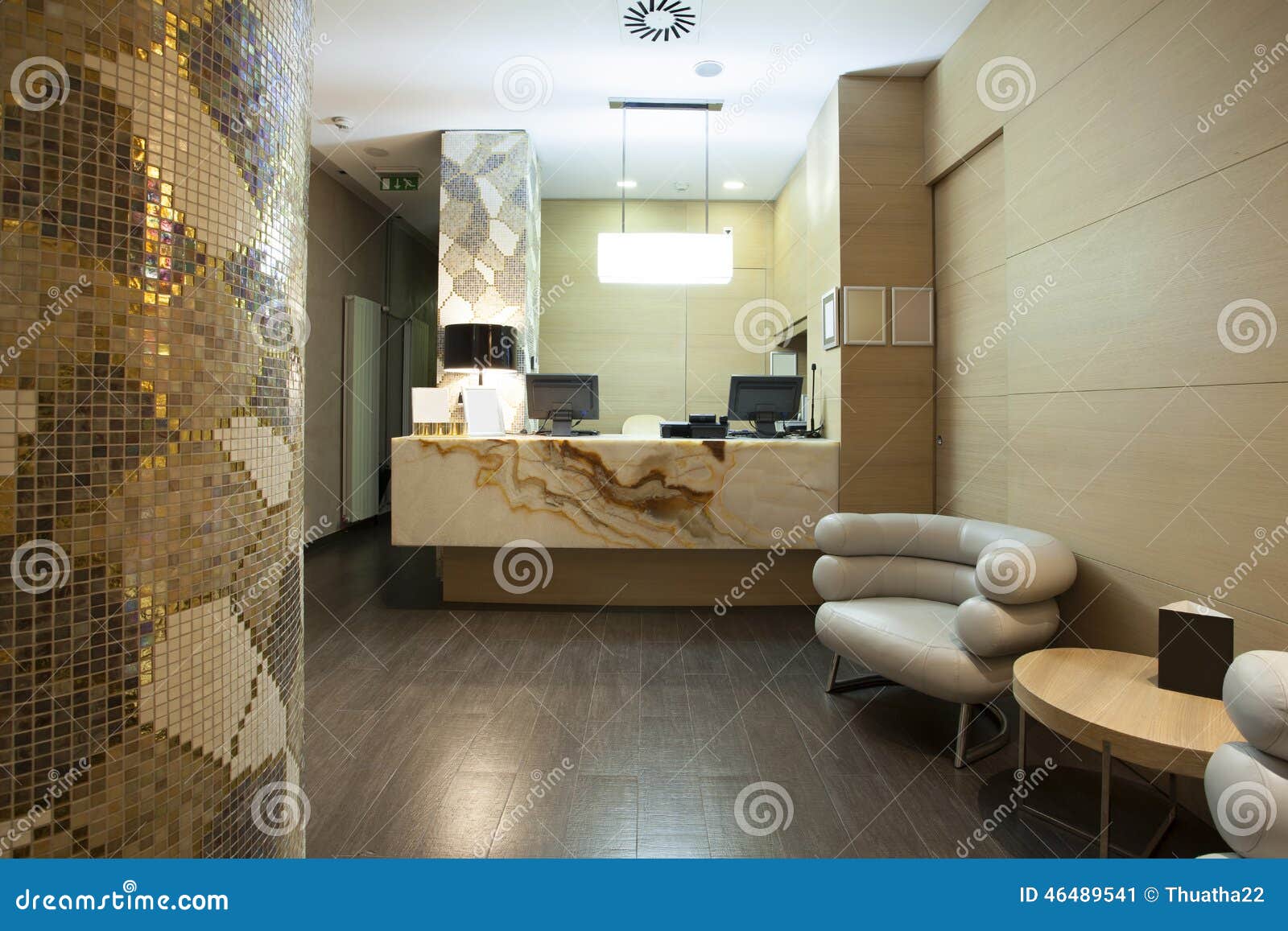 Reception Area with Marble Reception Desk Stock Image - Image of ...
