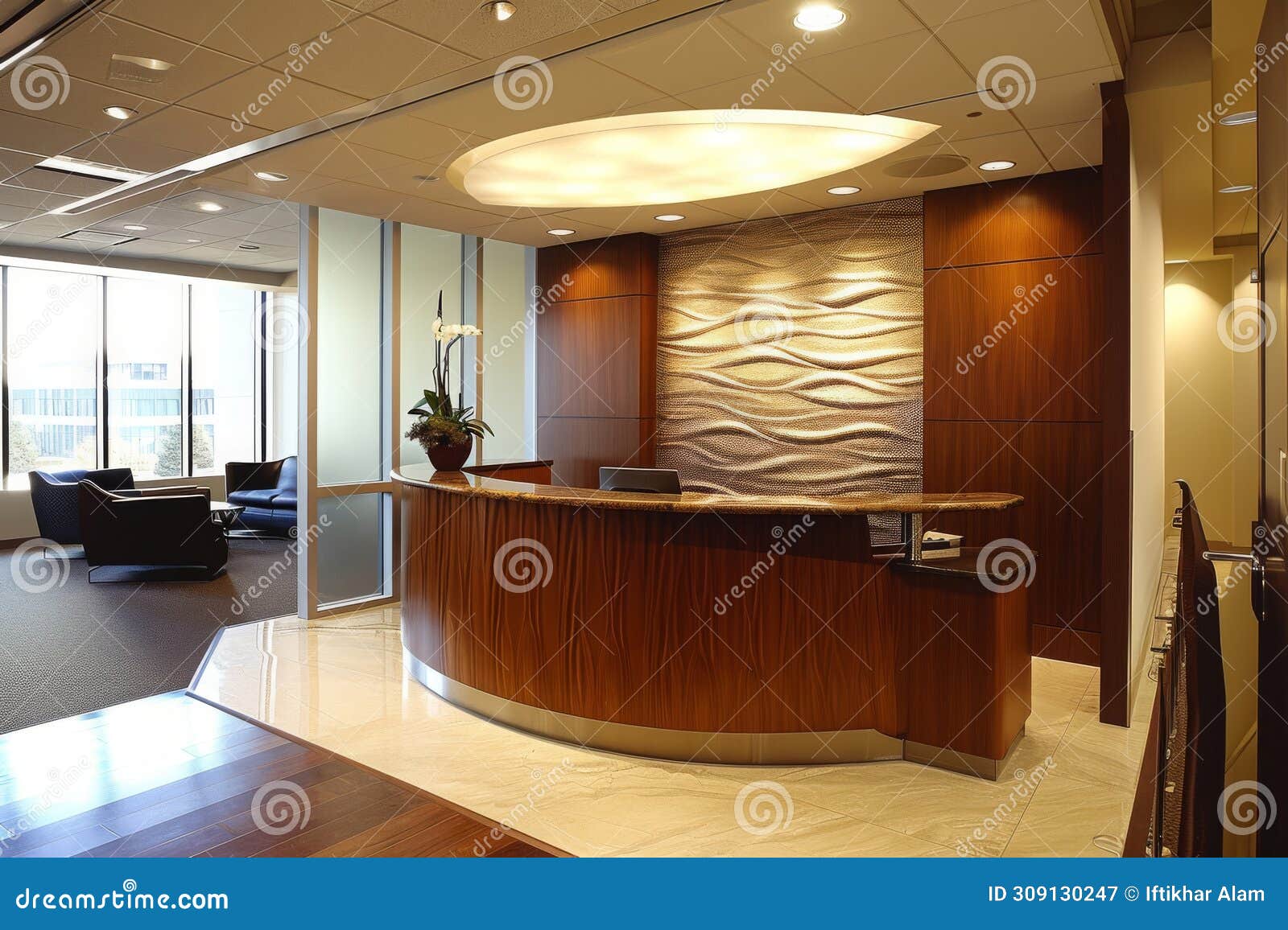 The Reception Area in a Spacious Office Building, Featuring Modern ...