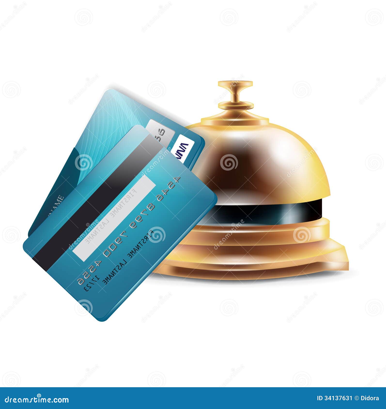 Reception Bell with Credit Cards Stock Illustration - Illustration of ...