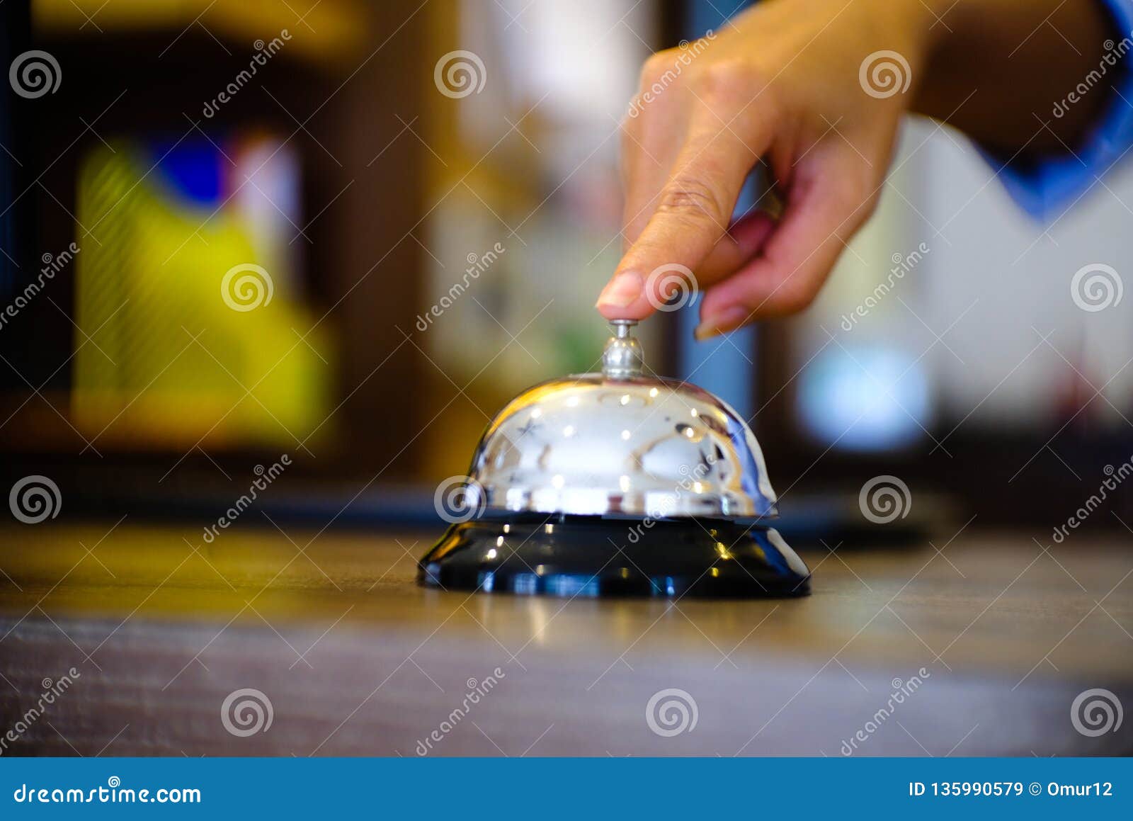 Reception Bell on the Desk in Hotel Stock Image - Image of finger ...