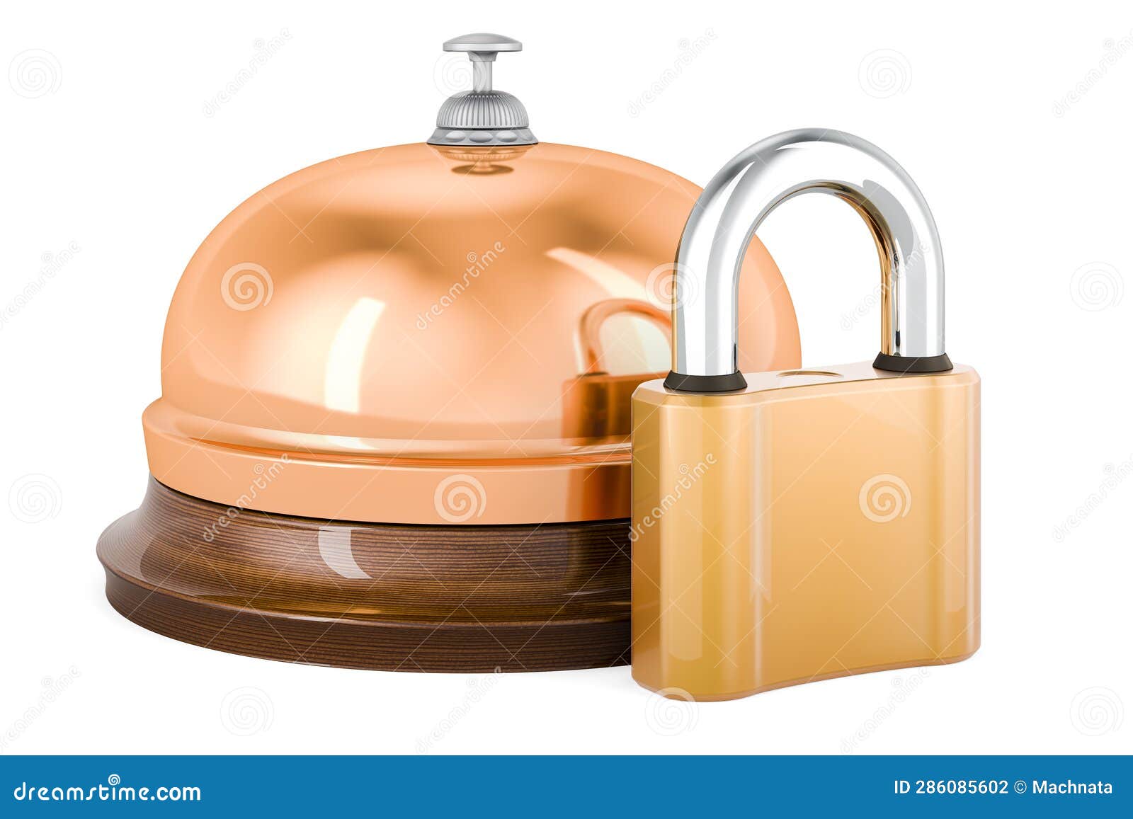 Reception Bell with Padlock, 3D Rendering Stock Illustration ...