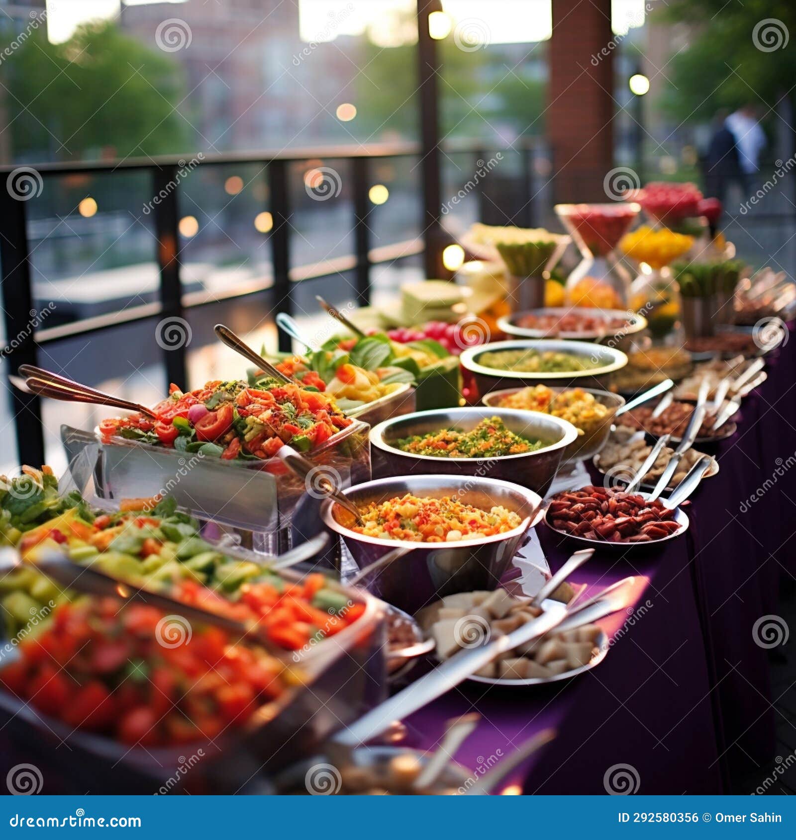 Reception Buffet Setup in Vibrant Urban Setting Stock Illustration ...