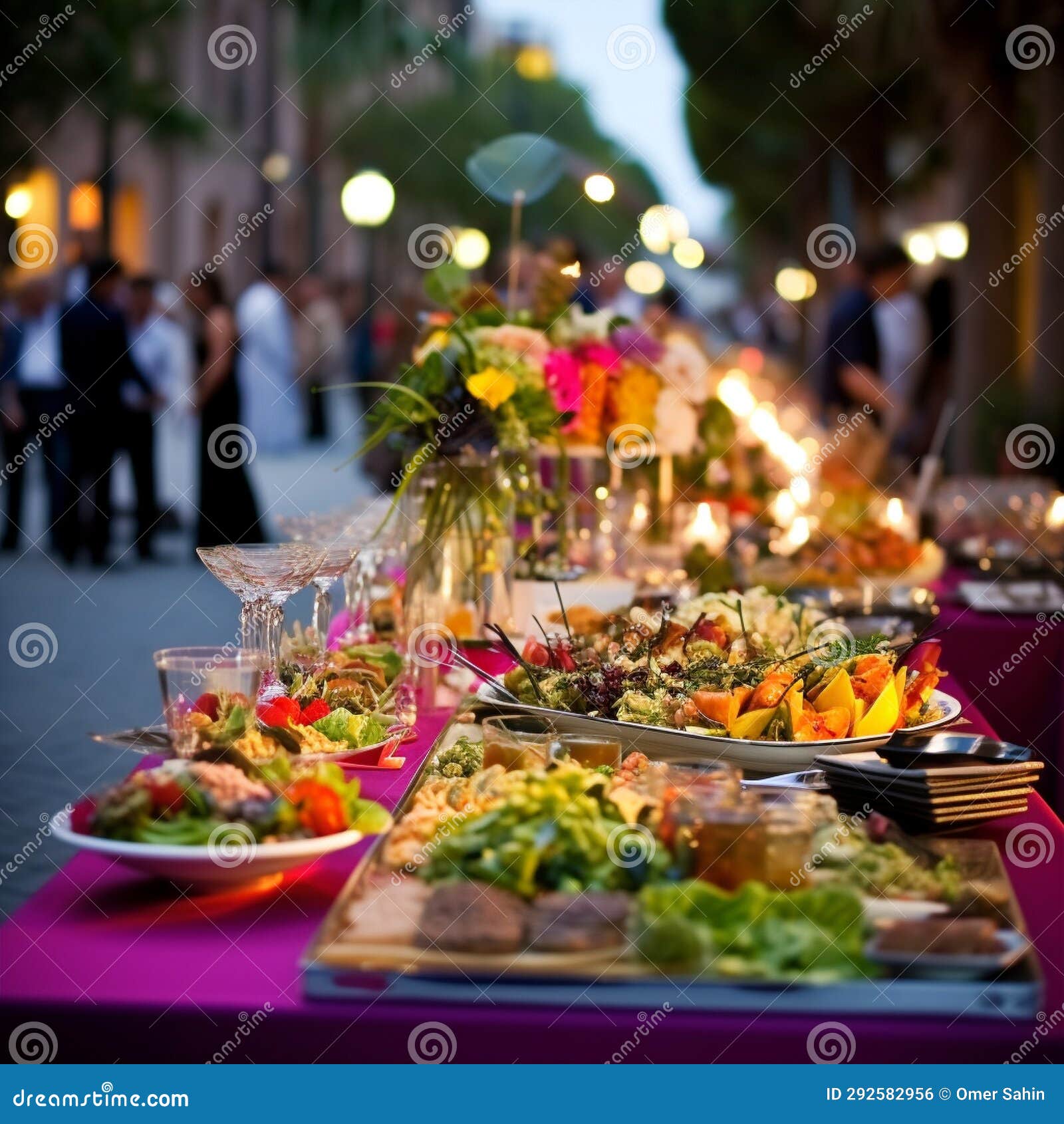 Reception Buffet Setup in Vibrant Urban Setting Stock Illustration ...